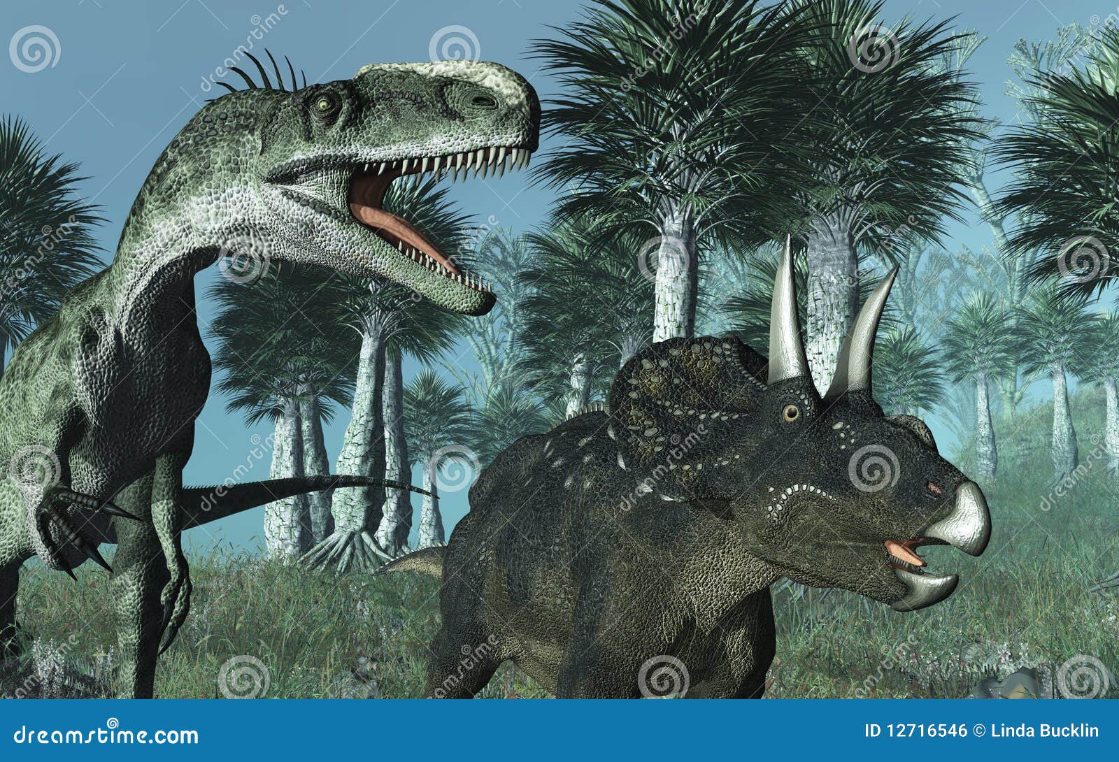 Prehistoric Scene with Dinosaurs Stock Illustration - Illustration of ...