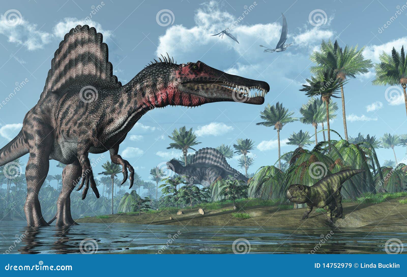 Prehistoric Scene with Dinosaurs Stock Illustration - Illustration of ...