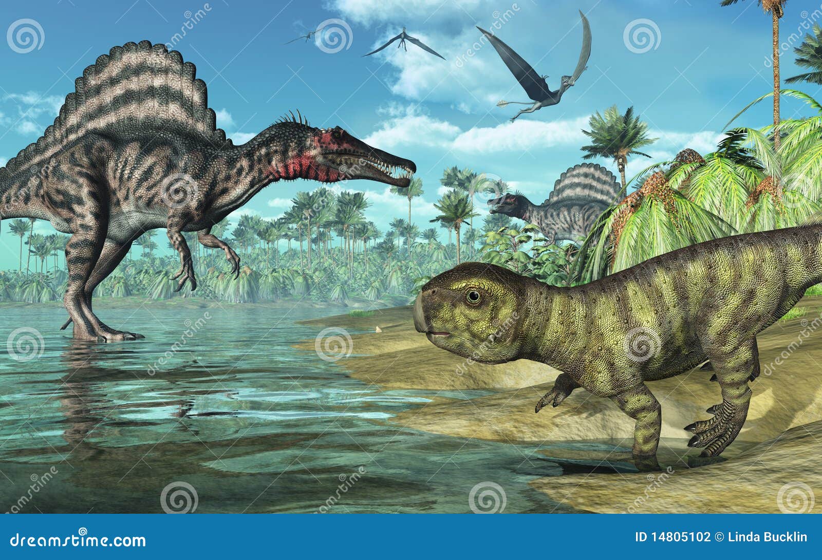 Prehistoric Scene with Dinosaurs 2 Stock Illustration - Illustration of ...