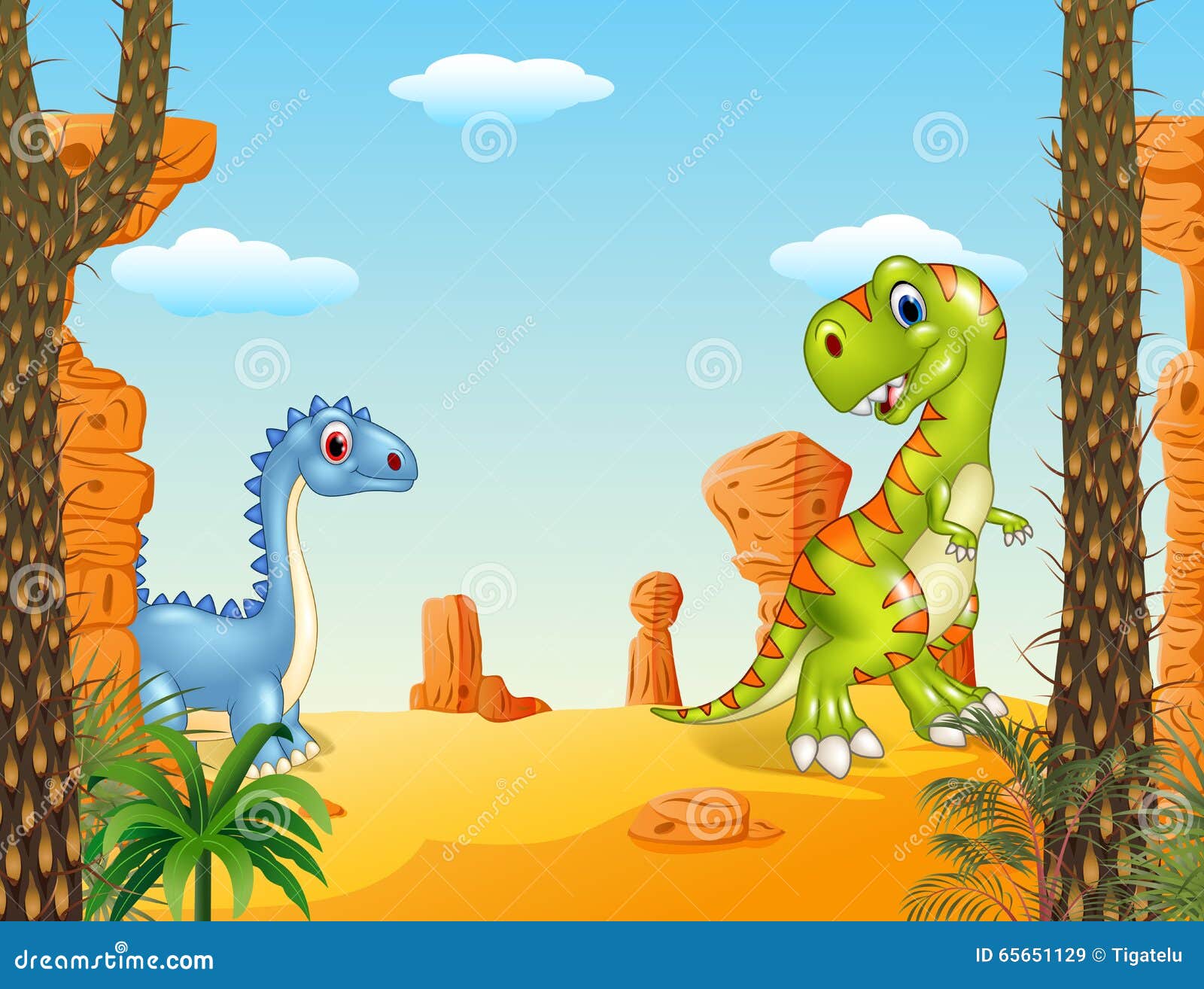 Prehistoric Scene with Funny Dinosaur Collection Set Stock Vector ...