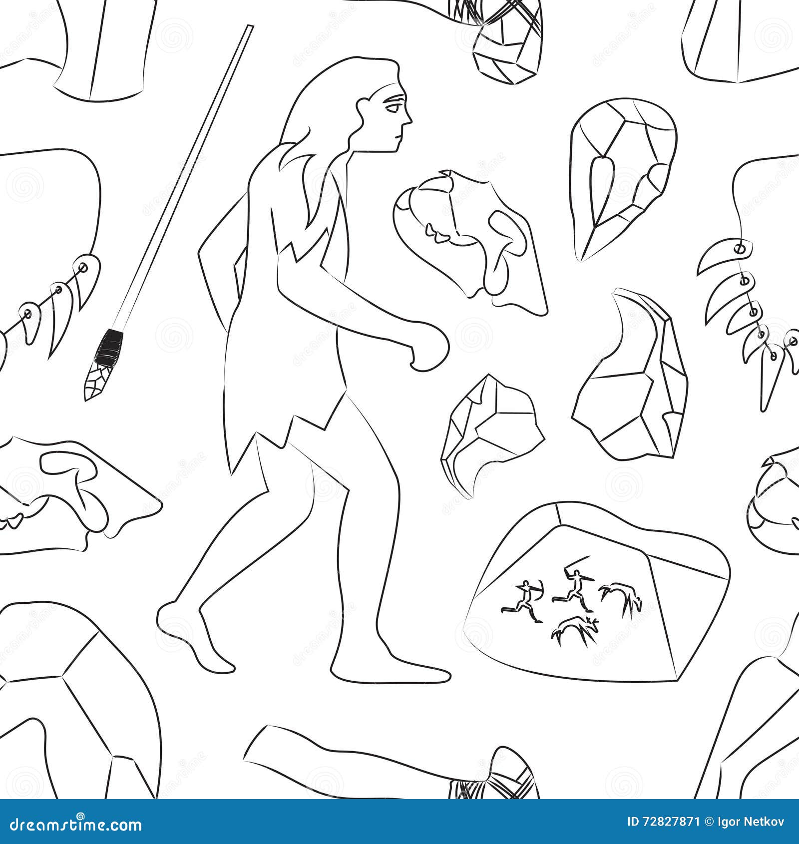 Prehistoric Stone Age Icons Set Pattern Stock Vector - Illustration of ...