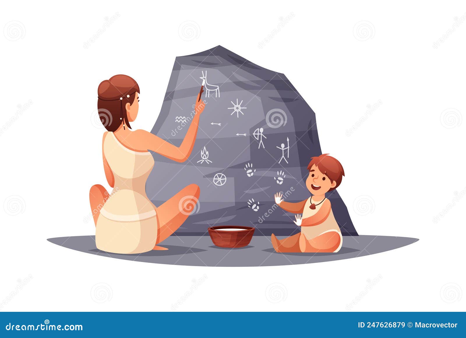 Prehistoric Stone Drawing Composition Stock Vector - Illustration of ...