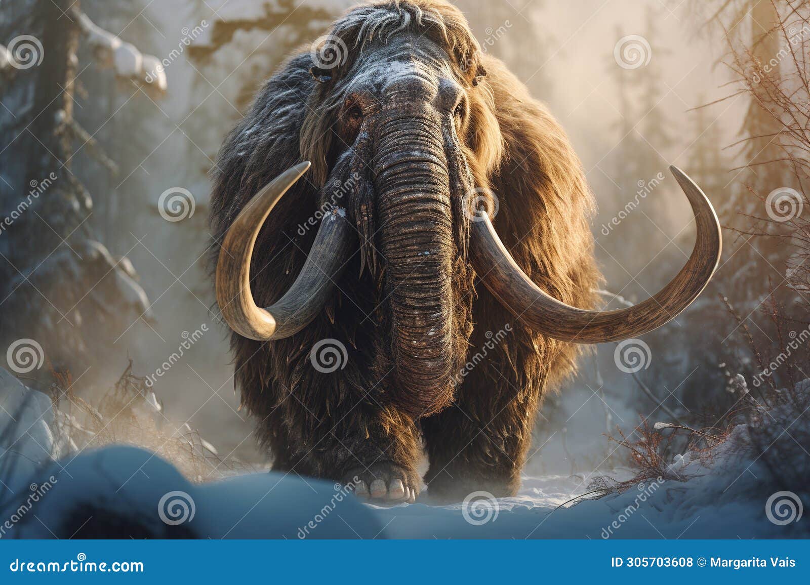 Prehistoric Woolly Mammoth Walking in a Winter Snowy Forest Stock ... Prehistoric Woolly Mammoth Walking in a Winter Snowy Forest Stock ...