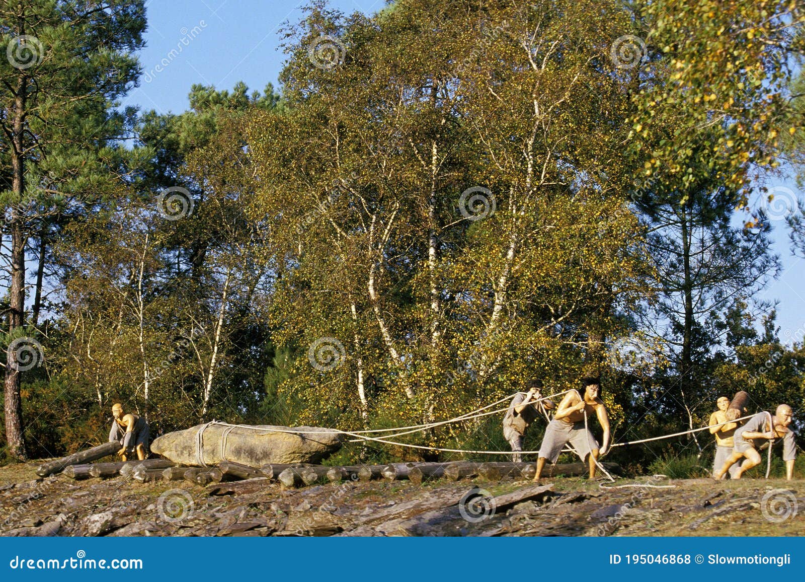 Prehistory, Prehistoric Men Pulling Rock Stock Photo - Image of ...