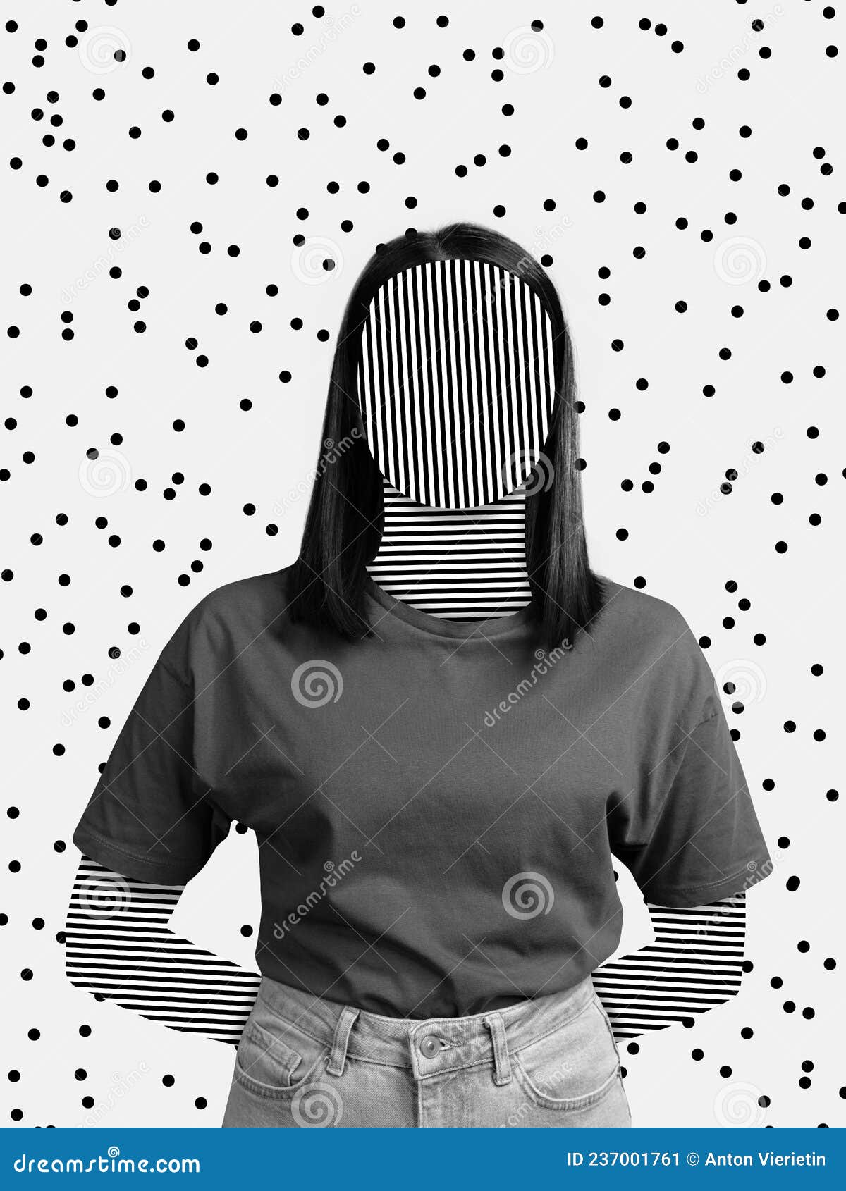 Contemporary Art Collage of Woman with Blank Face Space, Faceless ...