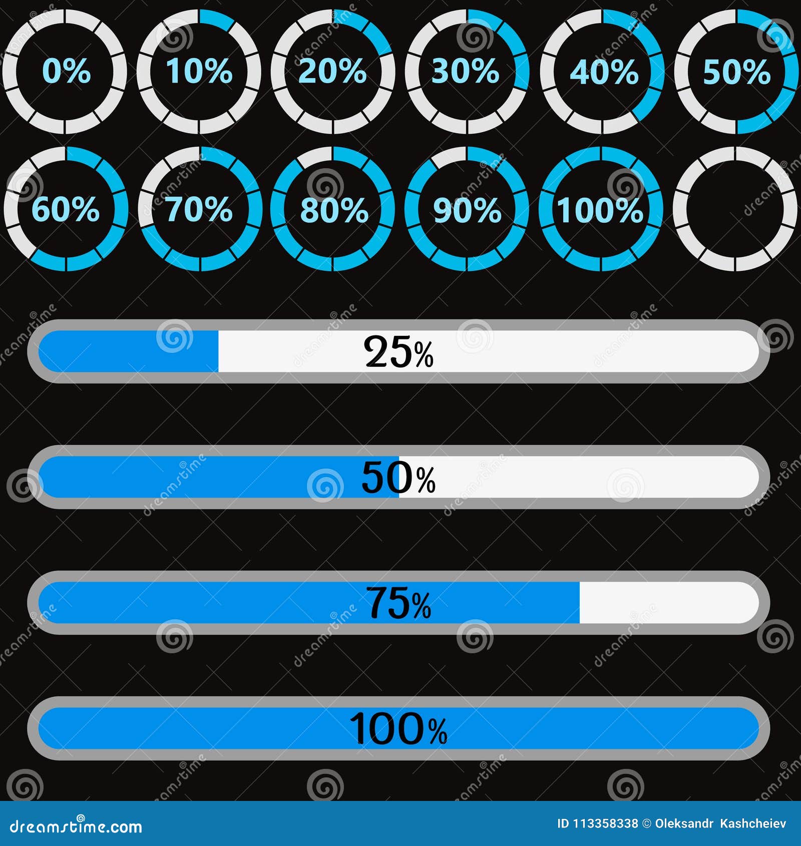 Preloaders and Progress Loading Bars Template Set. Vector Illustration ... Preloaders and Progress Loading Bars Template Set. Vector Illustration ...