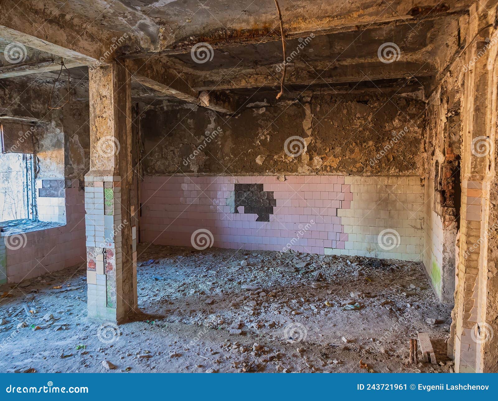 The Premises of an Abandoned Destroyed and Rotten Building. Inside View ...