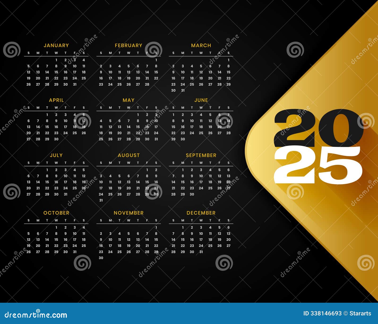 Premium 2025 Annual English Calendar Template Printable Design Stock ...