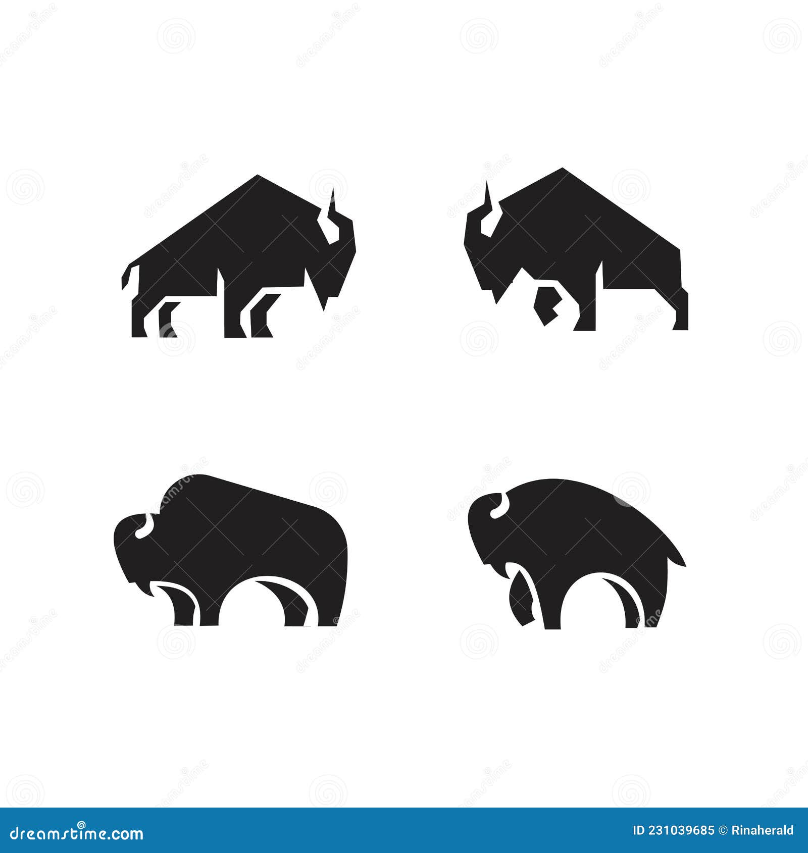 Bison Vector Illustration Isolated On White Background. Portrait Of ...