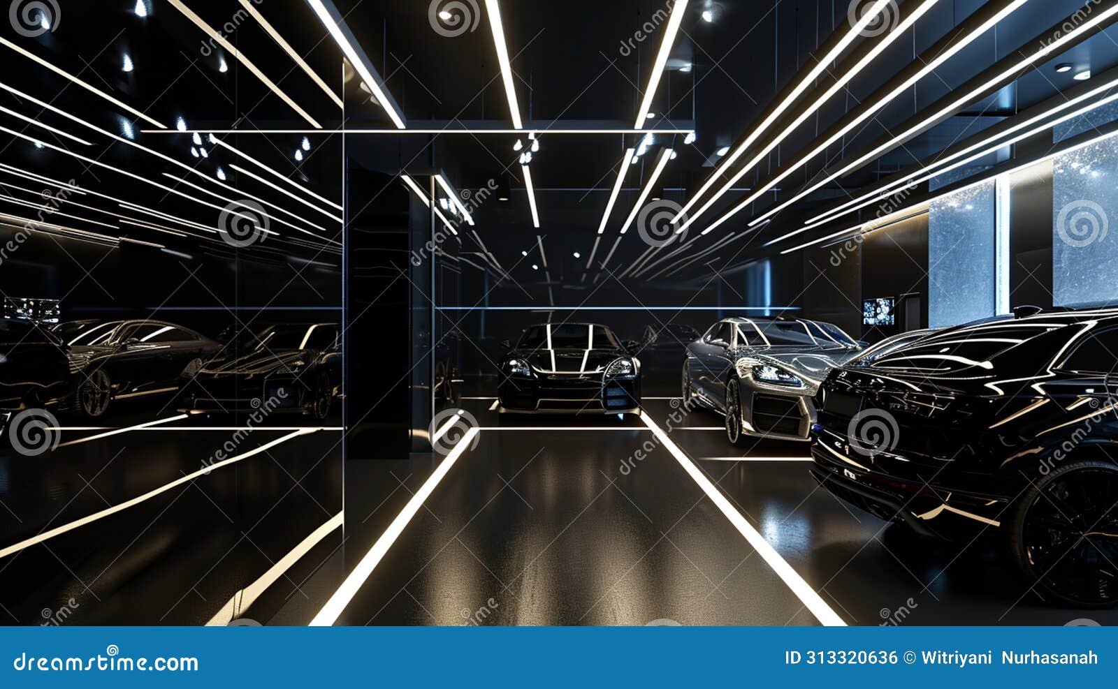 Premium Black Silver Metallic Shine Lines Effect Display Showroom in ...