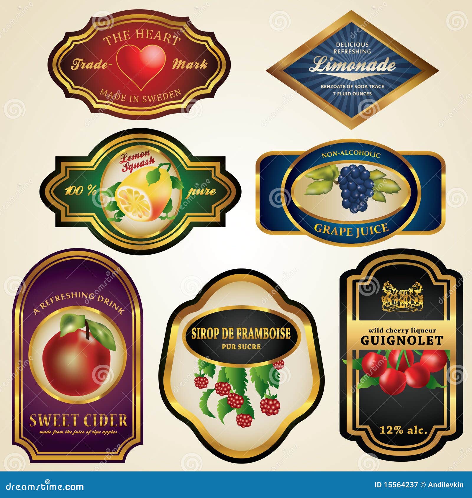 Set Of Alcohol Labels. Vintage American Badge With Calligraphic ...