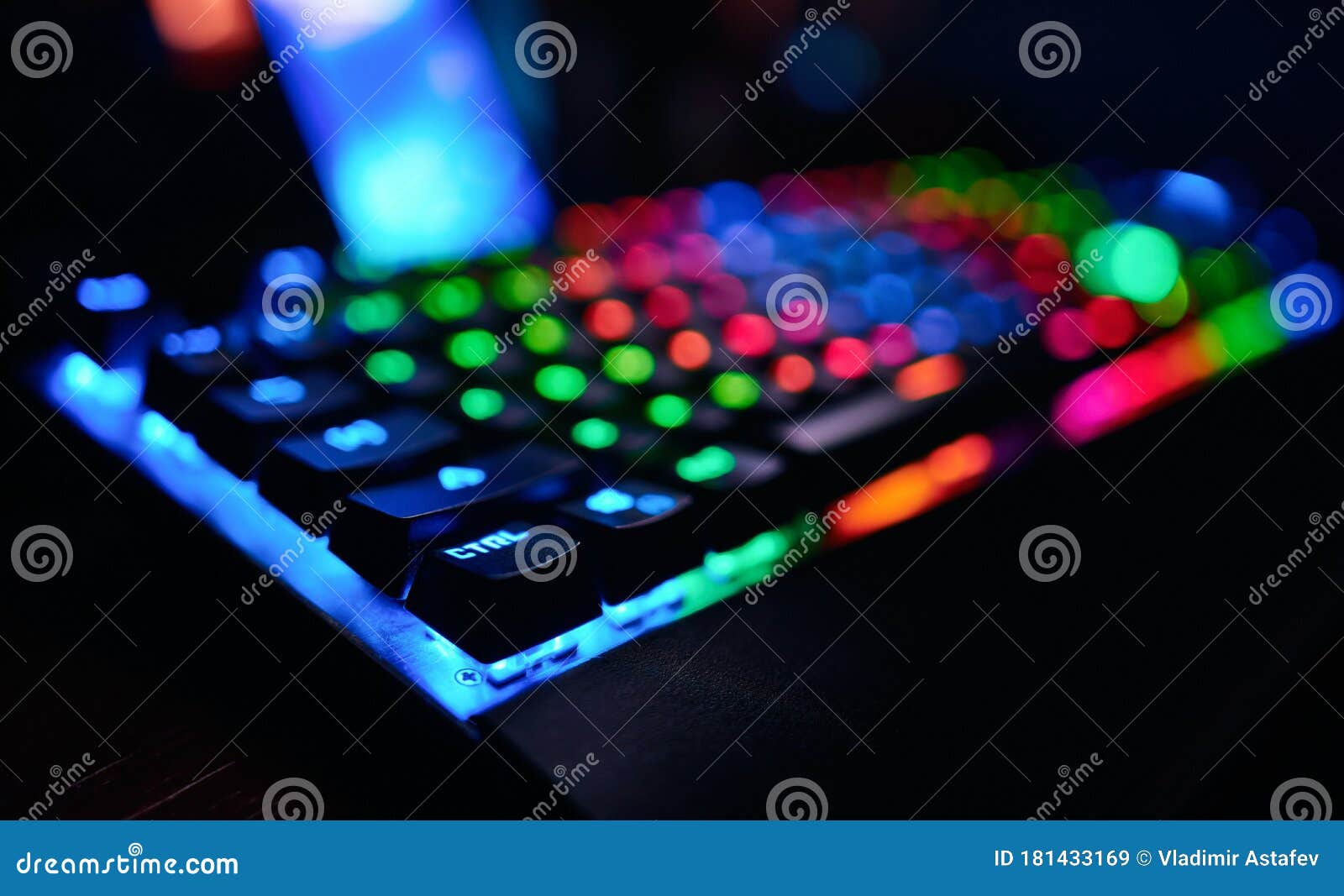 Premium Gaming RGB LED Backlit Keyboard. Mostly Blue, Green and Red ...