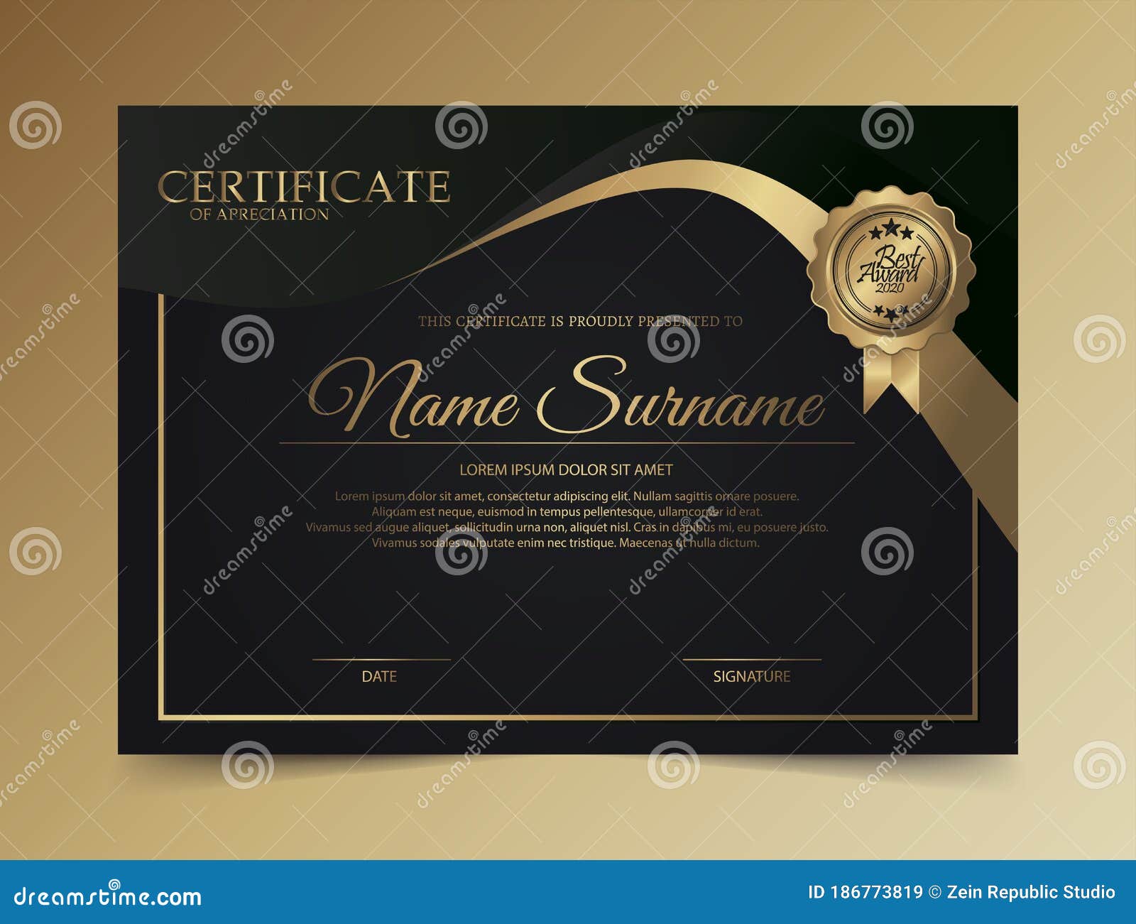 Premium Golden Black Certificate Template Design Stock Vector ...