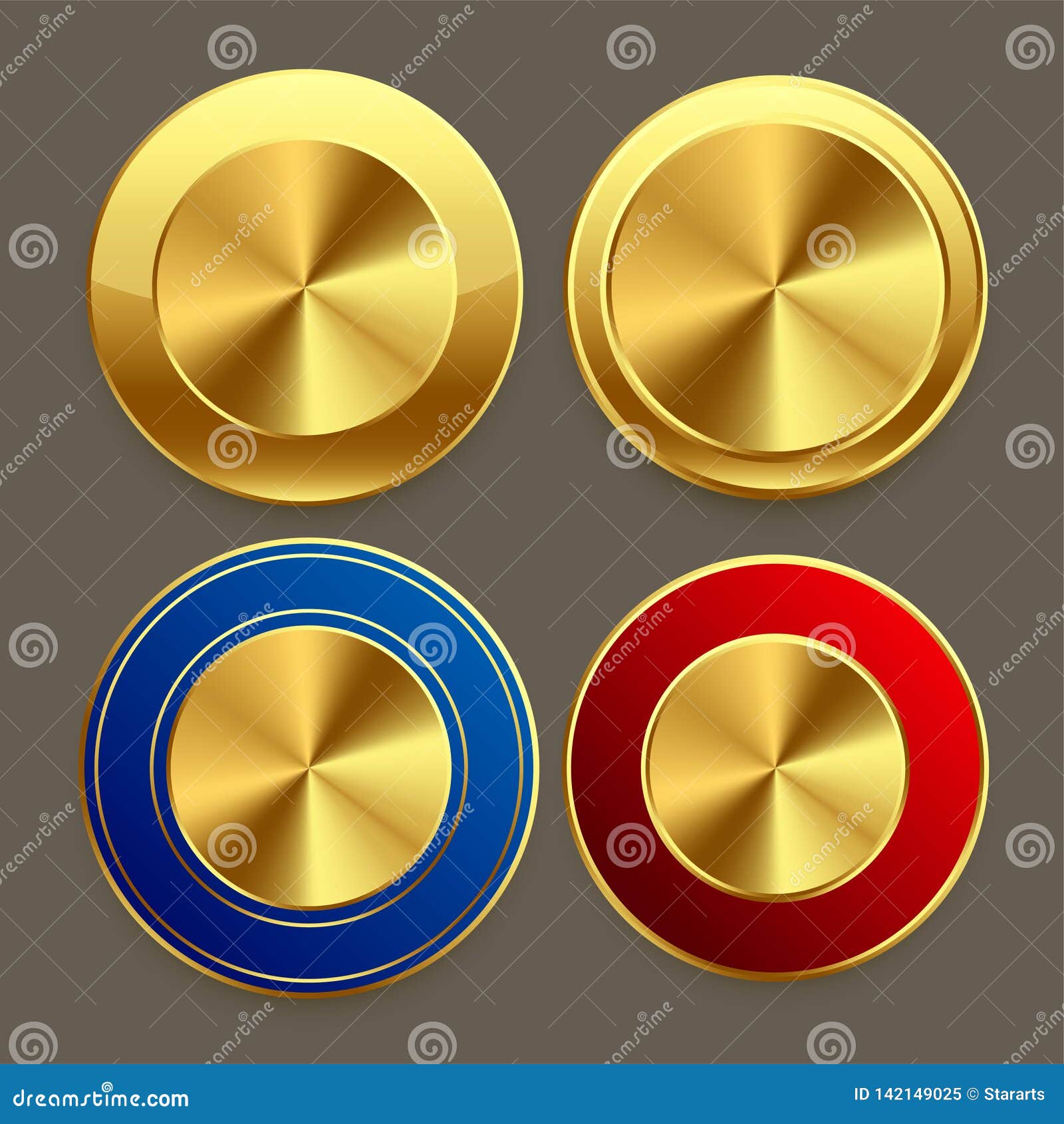 Premium Golden Metal Circular Buttons Set Stock Vector - Illustration ...