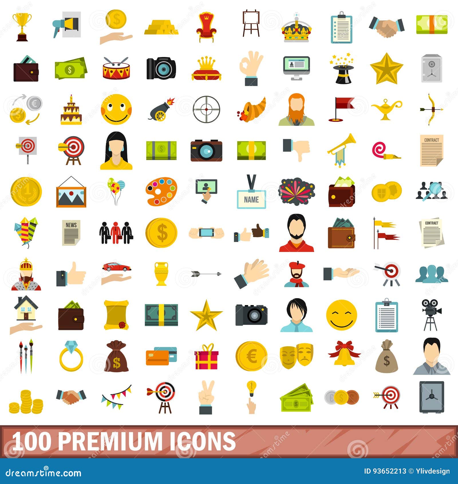 100 Premium Icons Set, Flat Style Stock Vector - Illustration of money ...