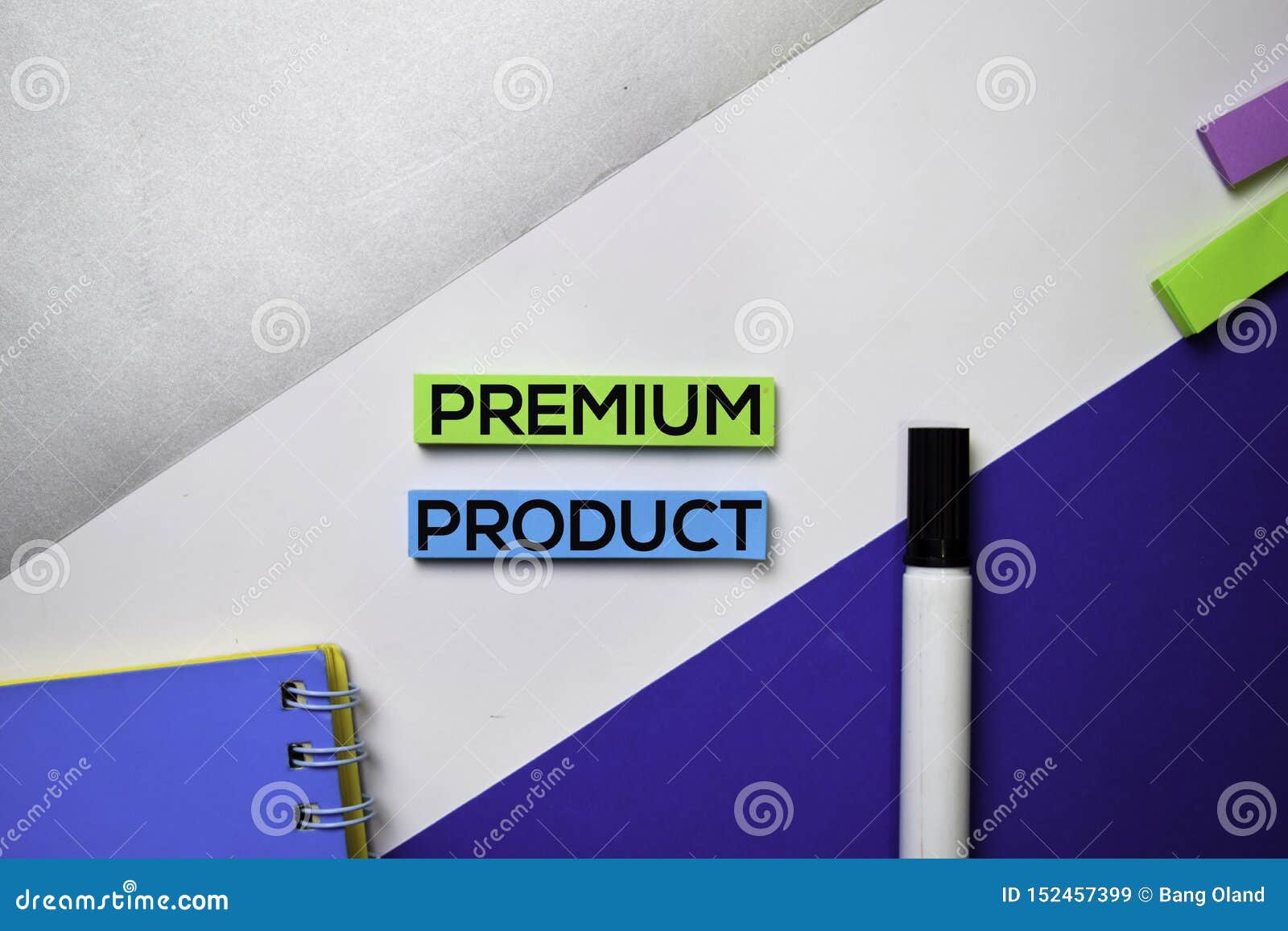 Premium Product Text on Sticky Notes with Color Office Desk Concept ...