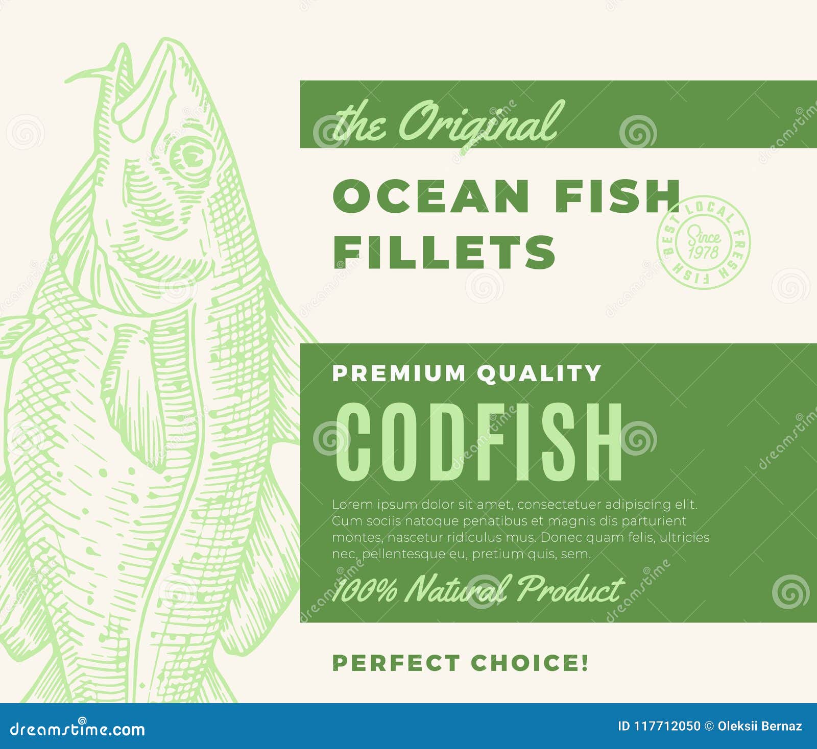 Premium Quality Fish Fillets. Abstract Vector Fish Packaging Design or ...