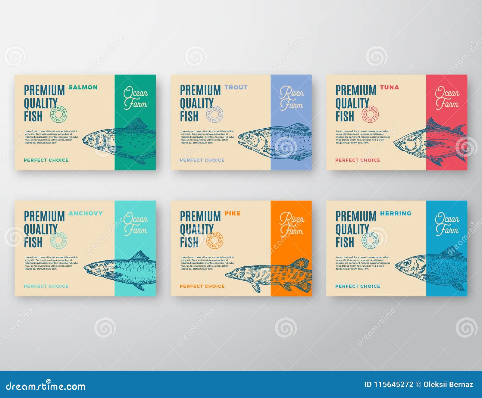 Premium Quality Fish Labels Set. Abstract Vector Packaging Design or ...