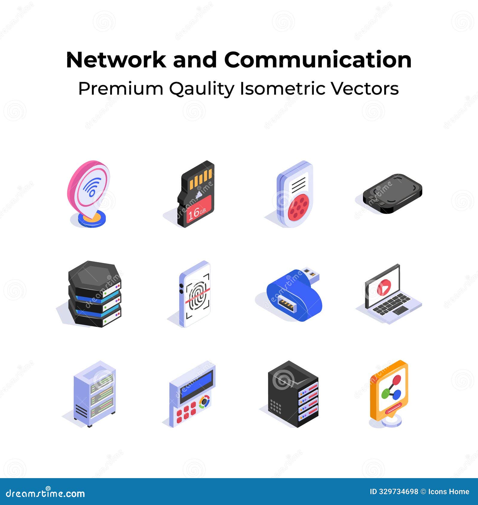 Premium Quality Network and Communication Isometric Icons Stock Vector ...