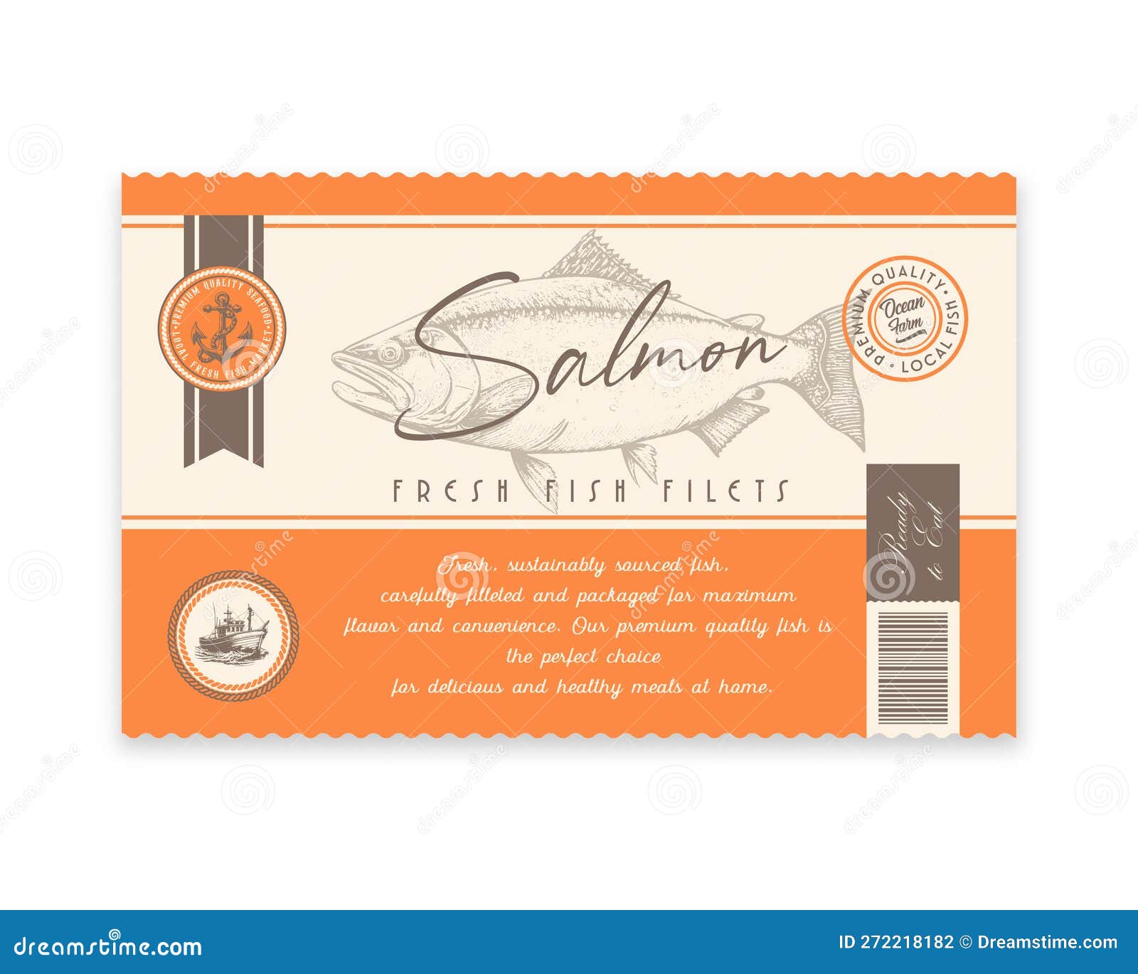 Premium Quality Salmon. Abstract Vector Fish Packaging Design or Label ...