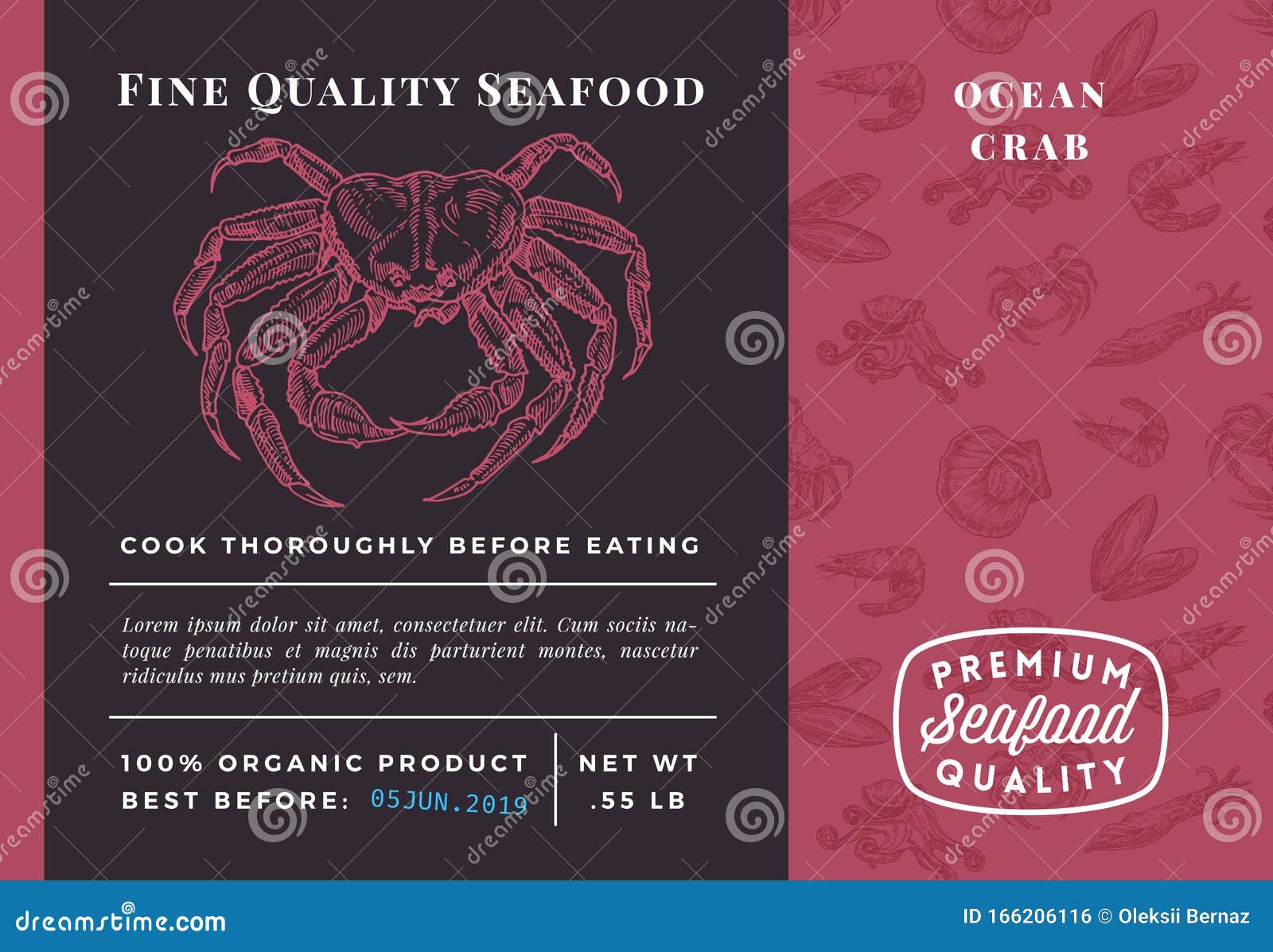 Premium Quality Seafood Abstract Vector Crab Packaging Design Or Label ...