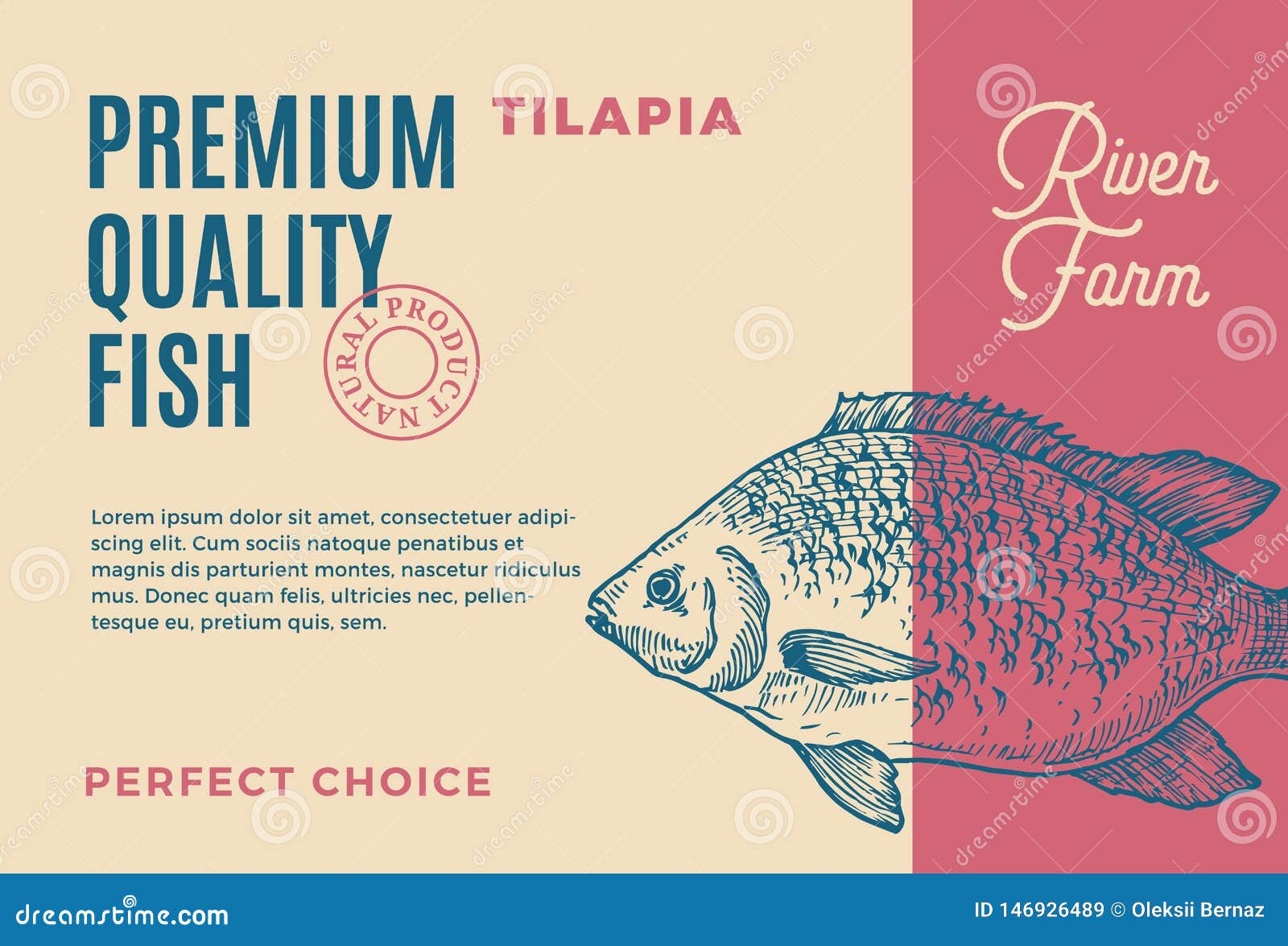 Premium Quality Tilapia. Abstract Vector Fish Packaging Design or Label ...