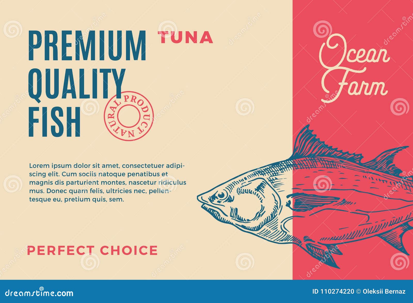 Premium Quality Tuna. Abstract Vector Fish Packaging Design or Label ...