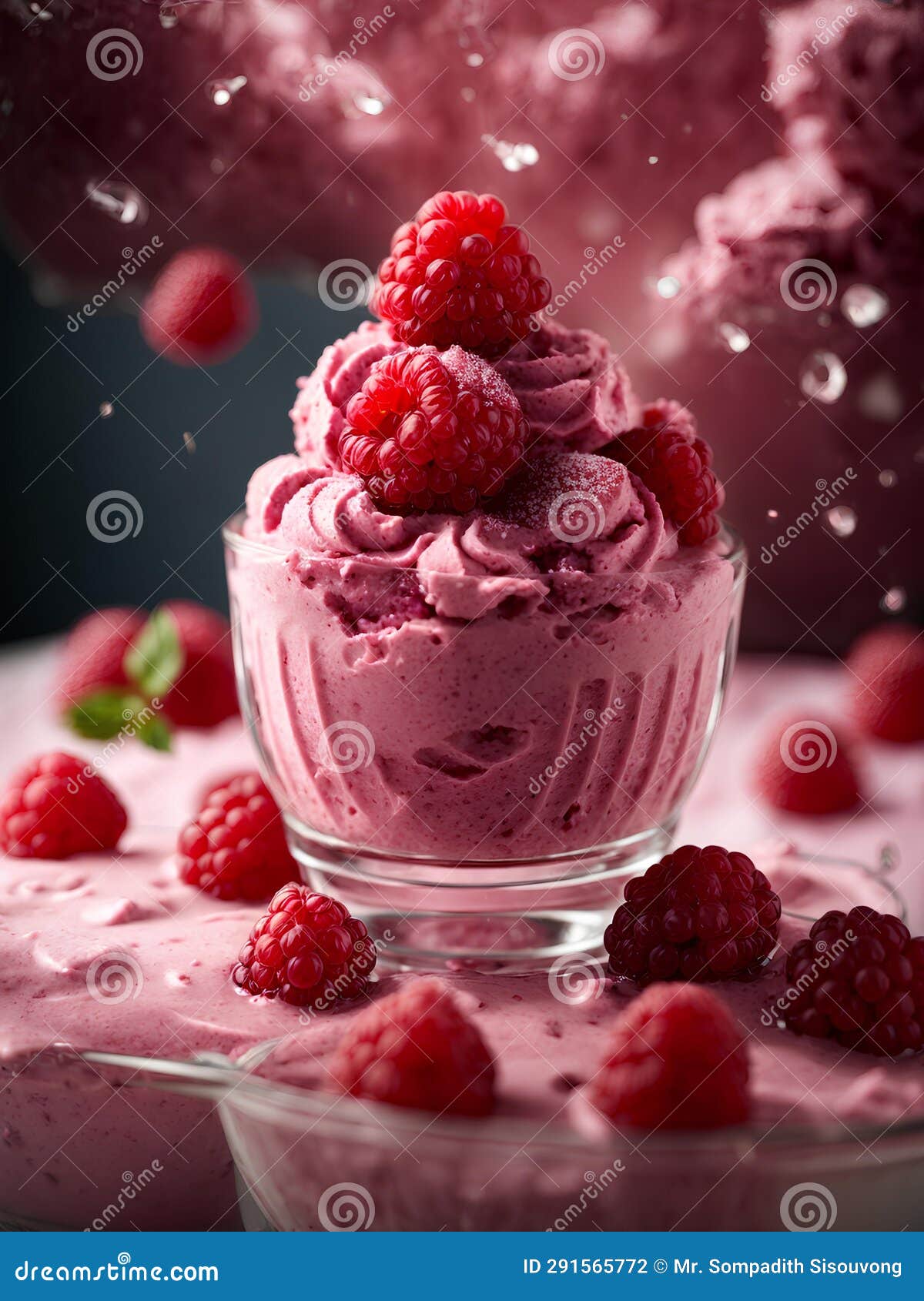 Premium Raspberry Ice Cream Gelato Floating Delicious Refreshing