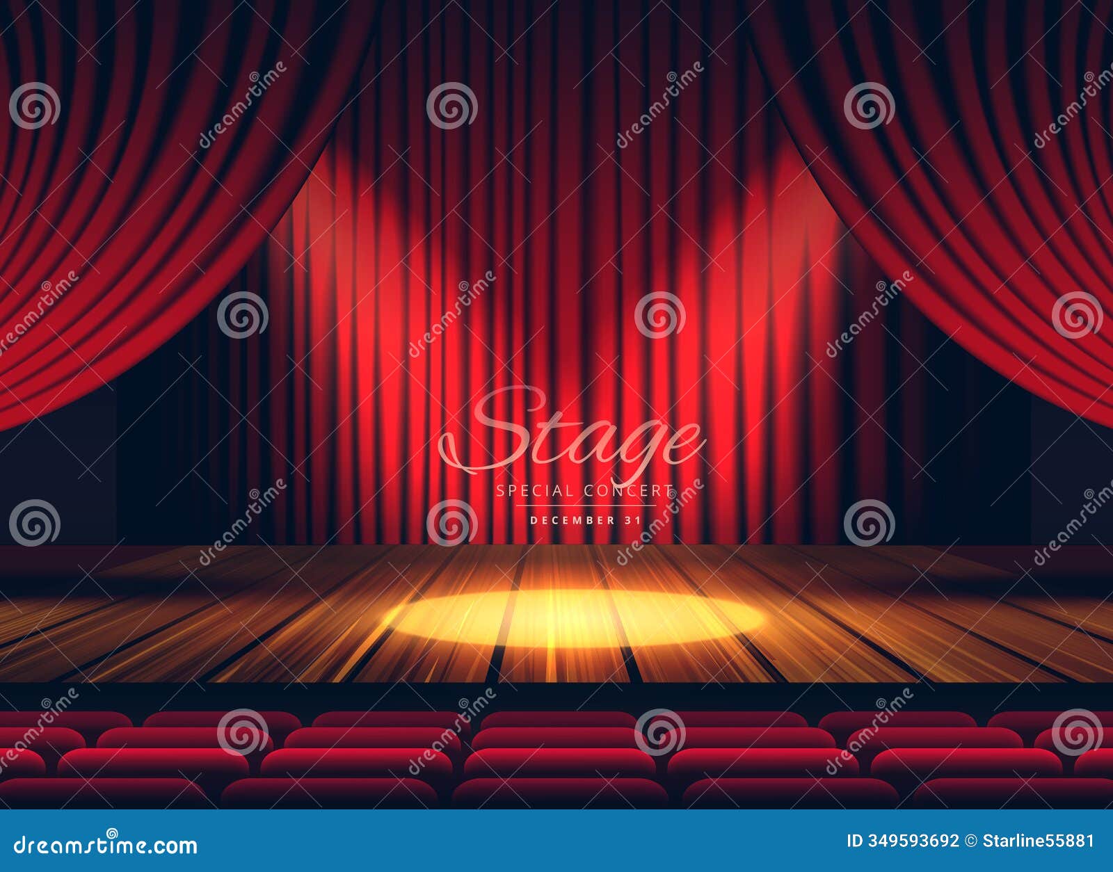 Premium Red Curtains Stage, Theater or Opera Background with Spotlight ...