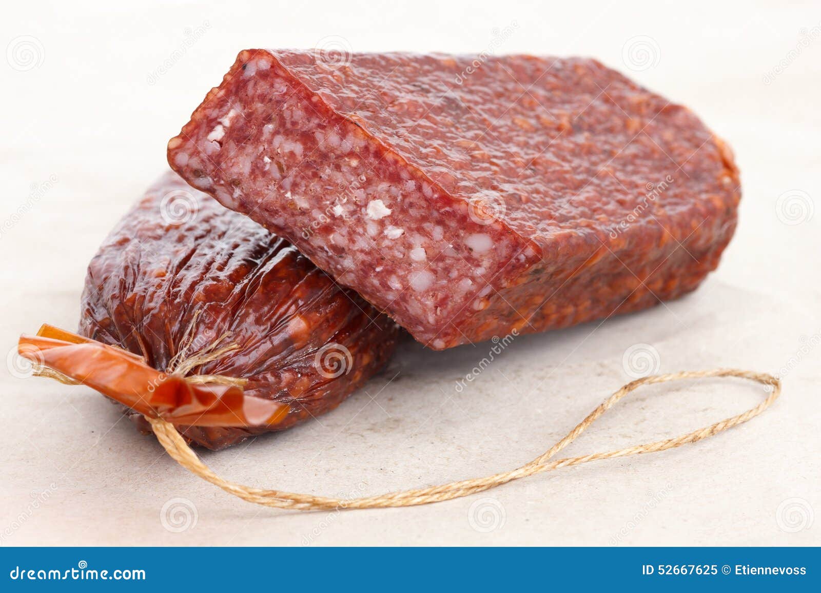 Premium Salami, Cut on Wrapping Paper. Stock Image - Image of string ...