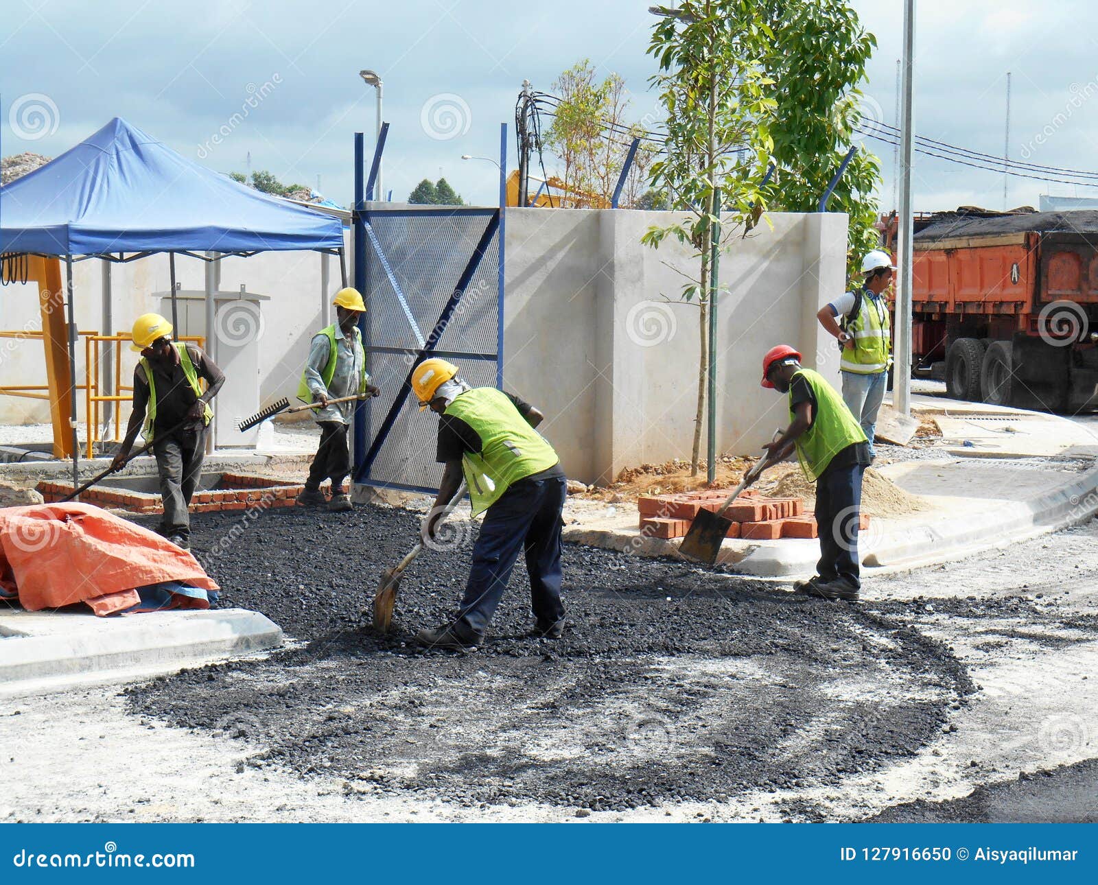 Premix Work by Construction Workers. Editorial Image - Image of paving ...