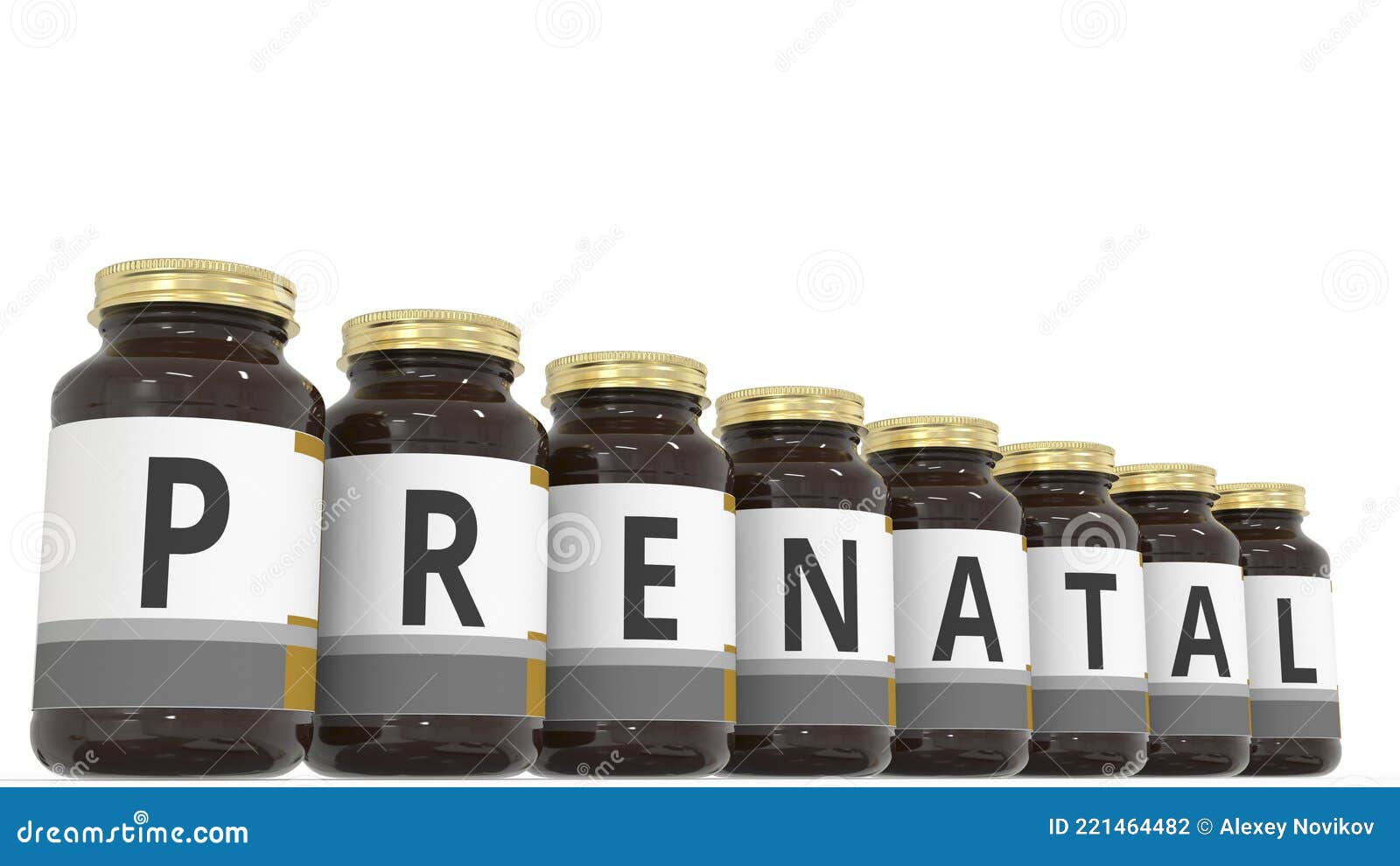 PRENATAL Text on the Labels of Medical Bottles. 3d Rendering Stock ...