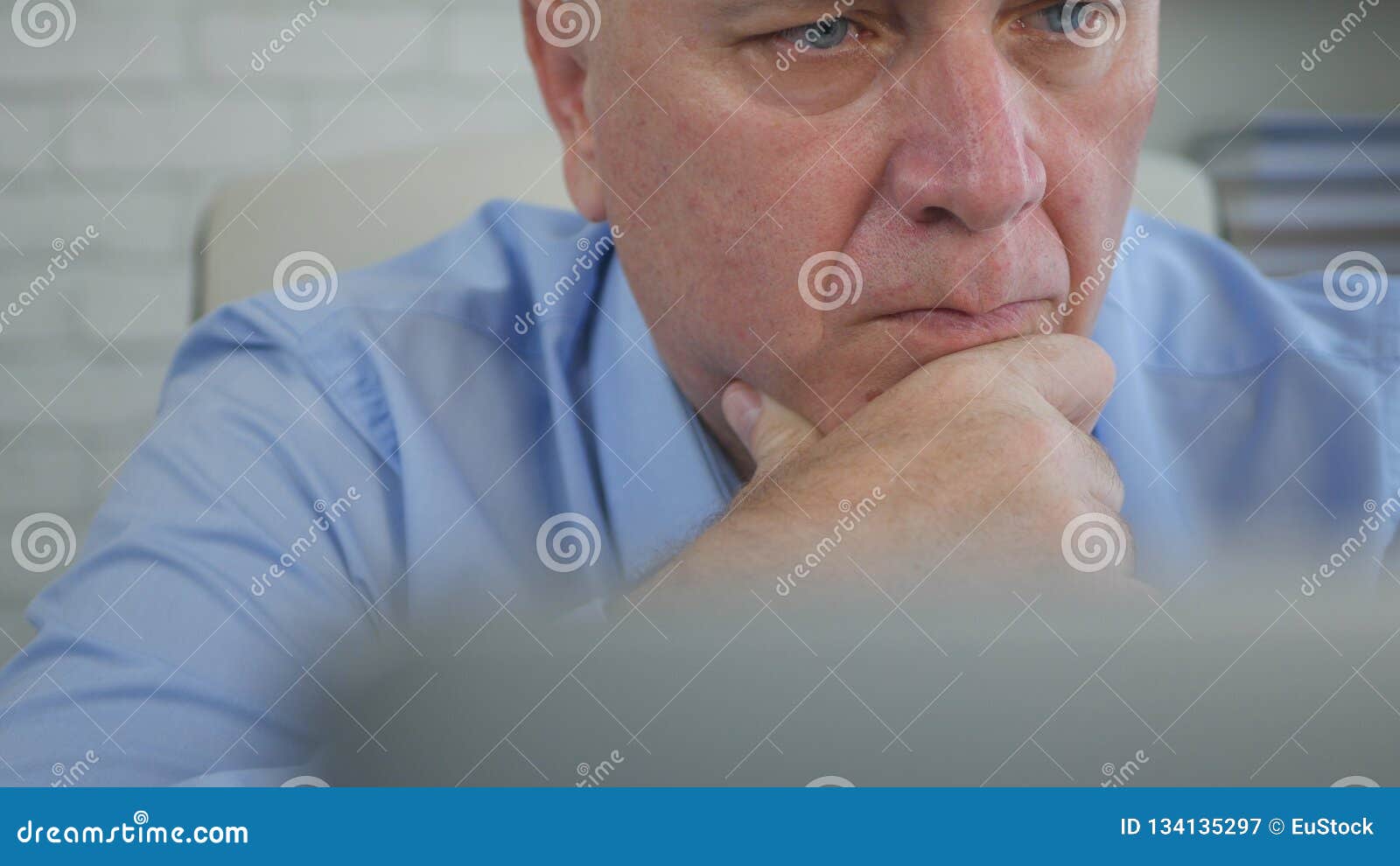 Preoccupied and Confident Businessman Working with Laptop in Office ...
