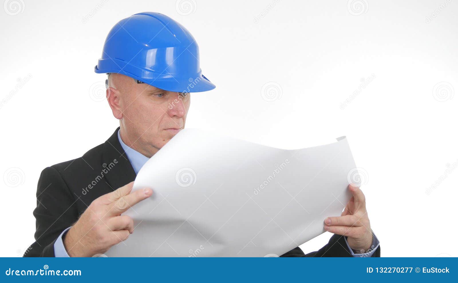 Engineer Image Reading a Construction Paper Plan Stock Image - Image of ...