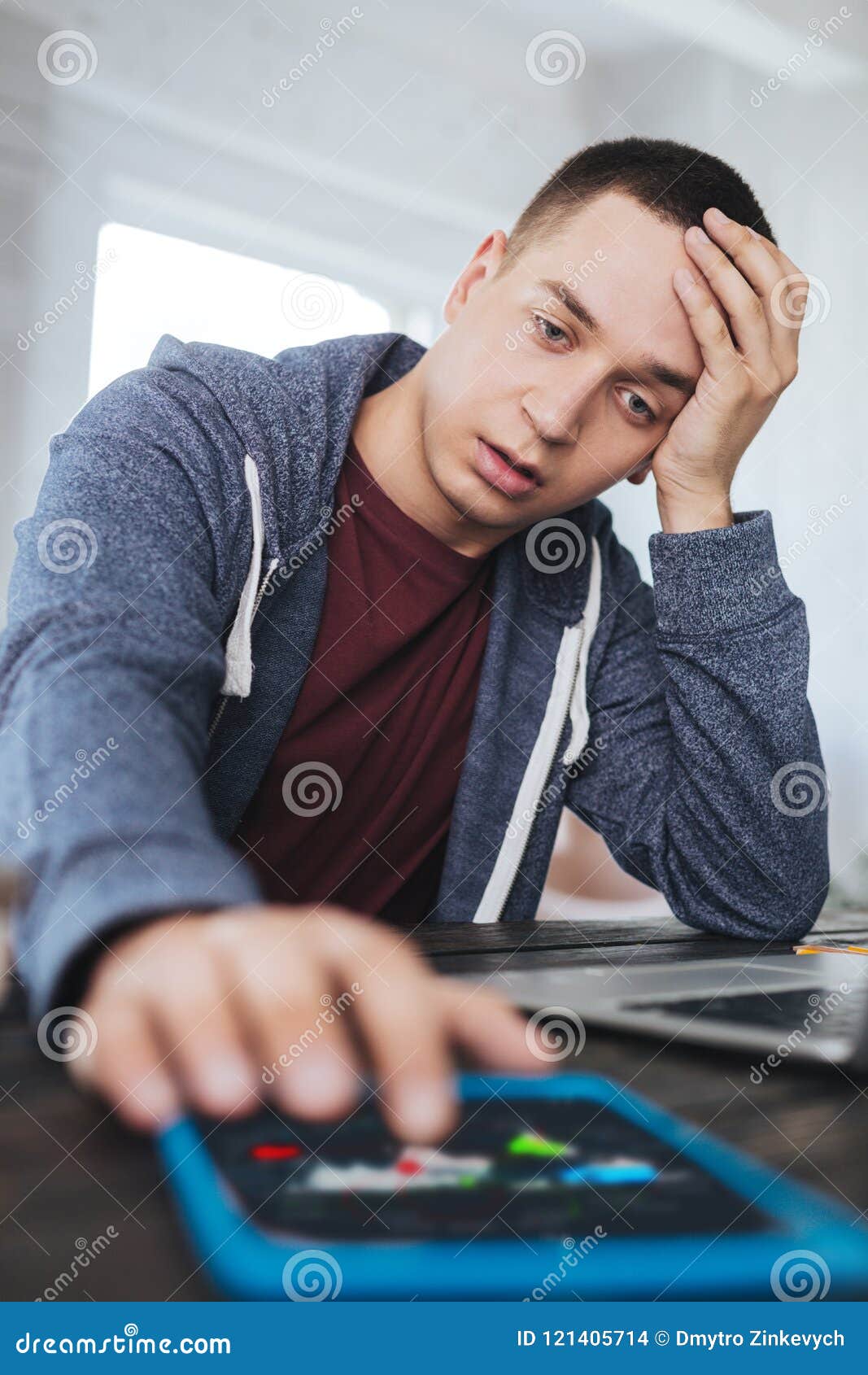 Preoccupied Man Sitting at the Table Stock Photo - Image of domestic ...
