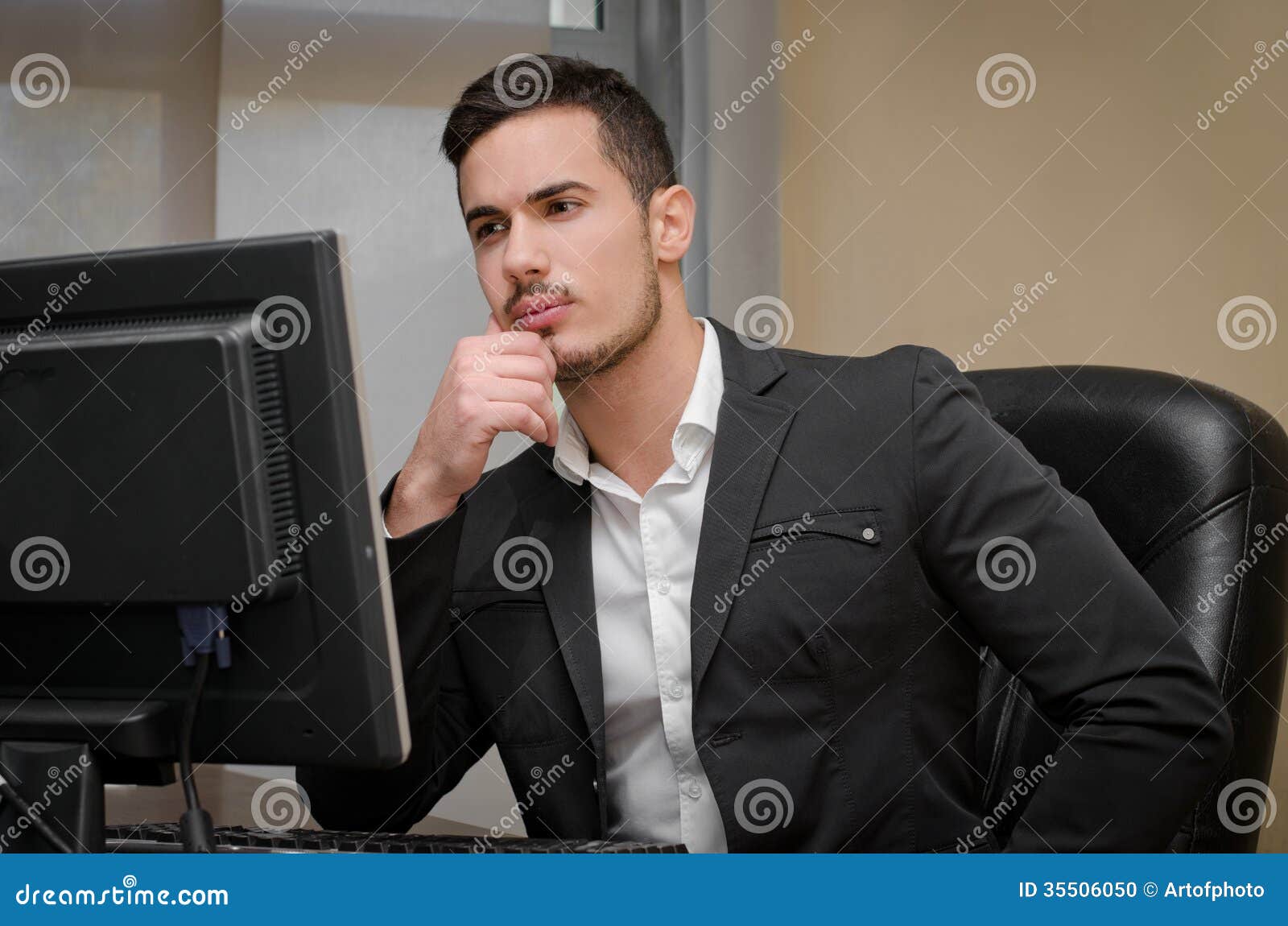 Preoccupied, Worried Young Male Office Worker Stock Photo - Image of ...