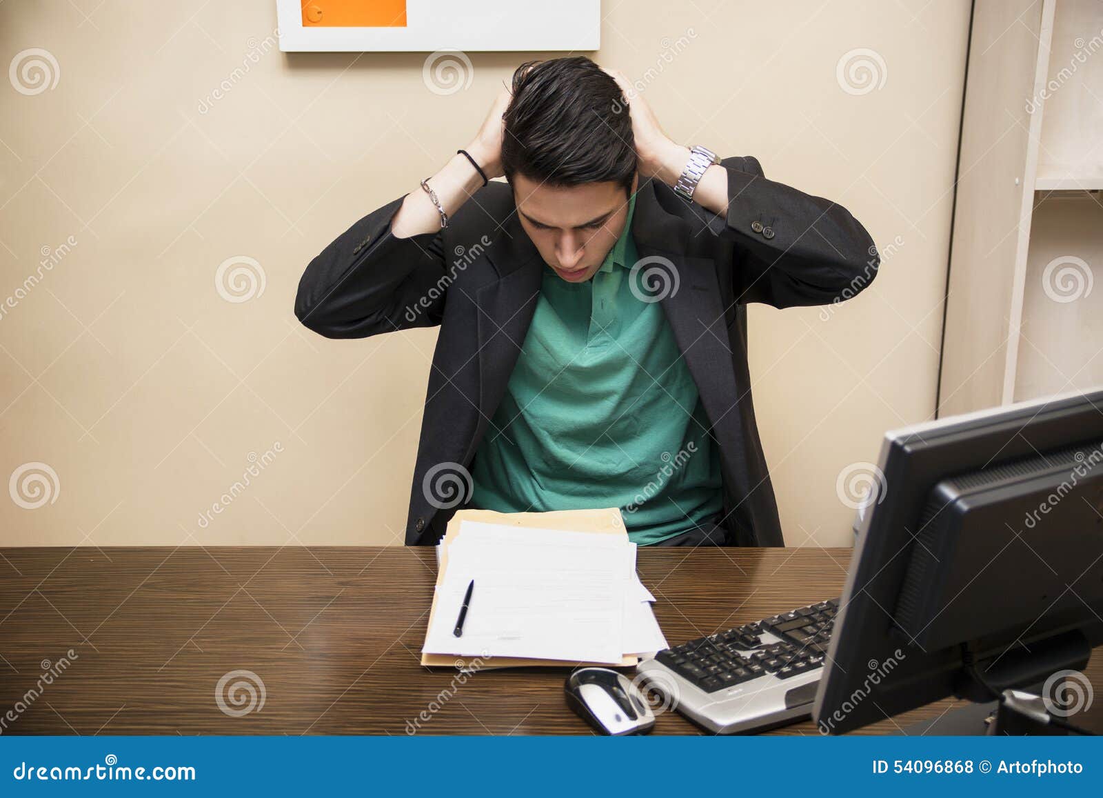 Preoccupied, Worried Young Man Staring at Computer Stock Photo - Image ...