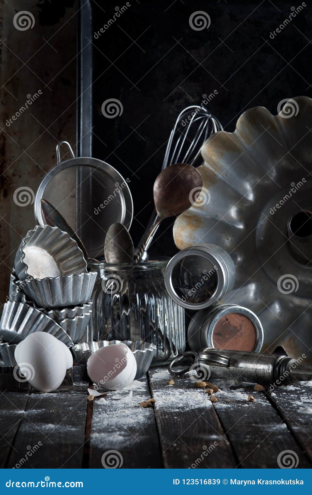 Preparation Baking Accessories Kitchen Composition Black Table Wooden ...