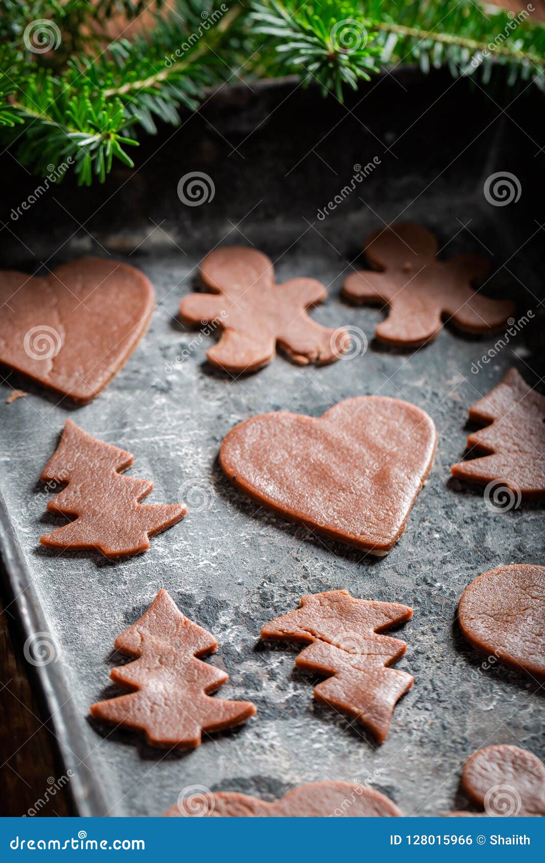 Preparation for Baking Christmas Gingerbread Cookies on Baking Tray ...