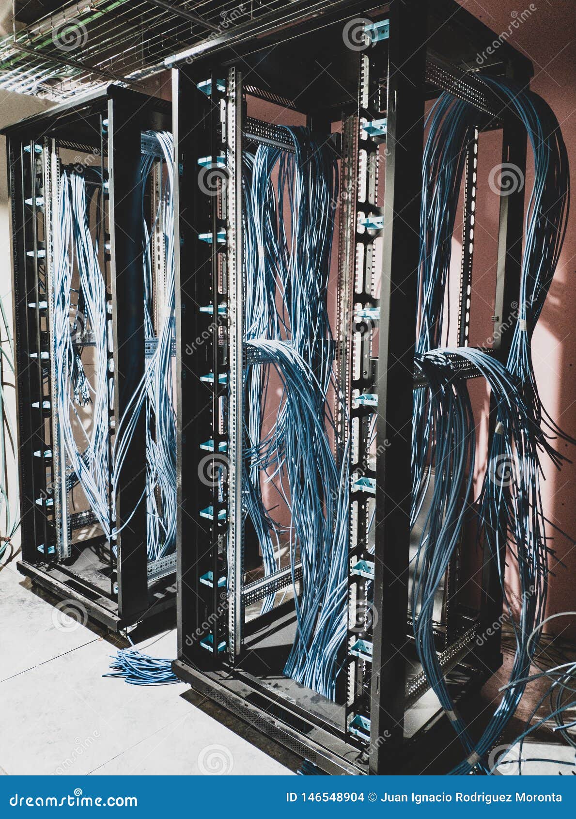 Blue wiring for rack data stock photo. Image of switch - 146548904