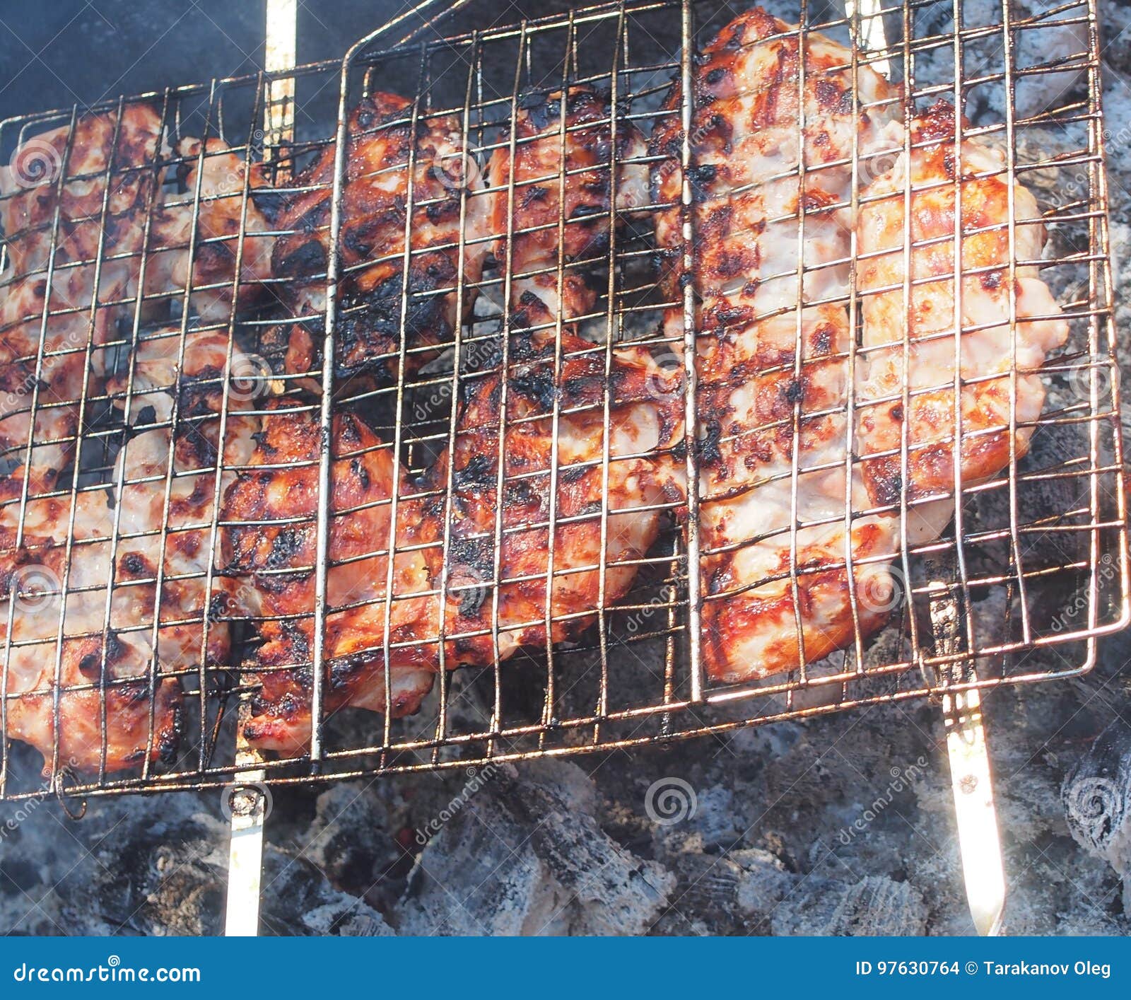 Preparation of Chicken Meat on the Coals. Grill Stock Photo - Image of ...