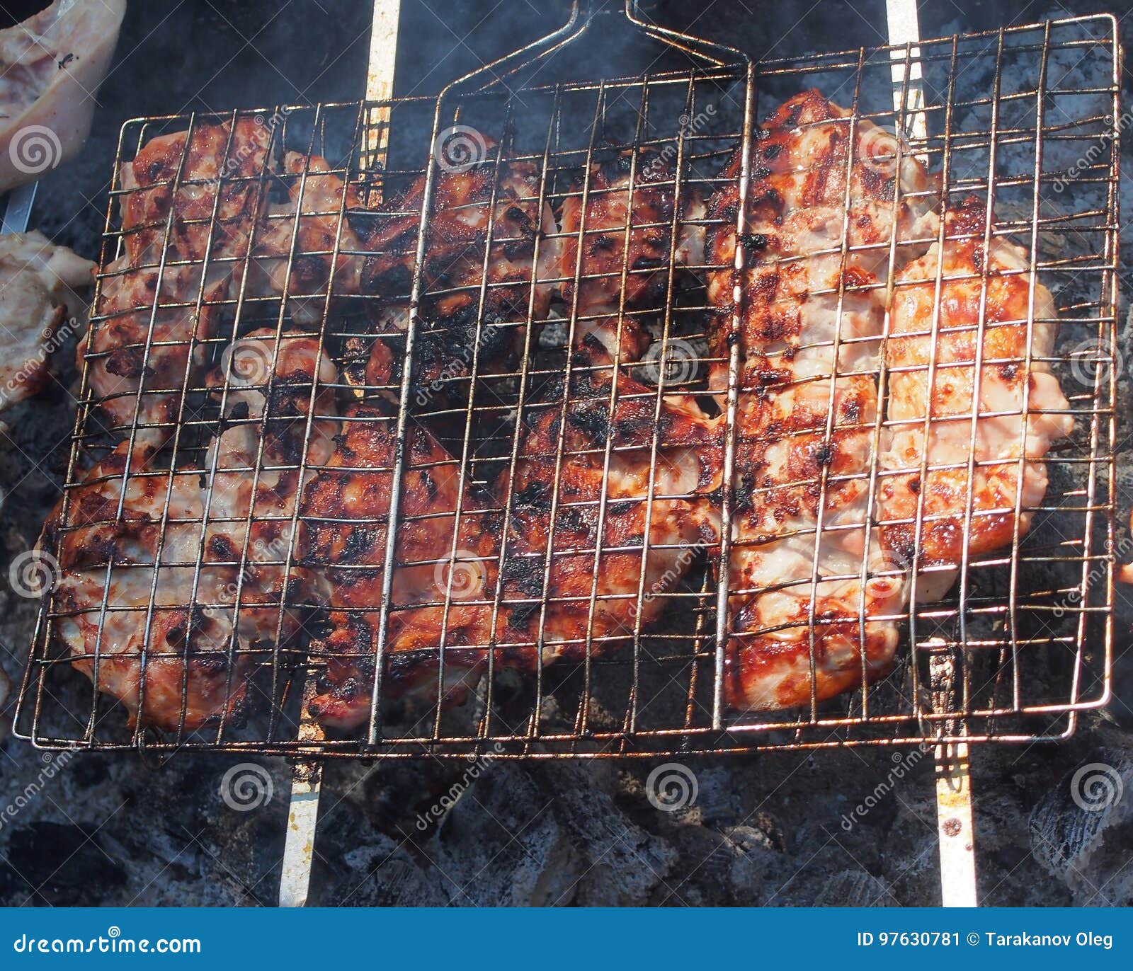 Preparation of Chicken Meat on the Coals. Grill Stock Image - Image of ...