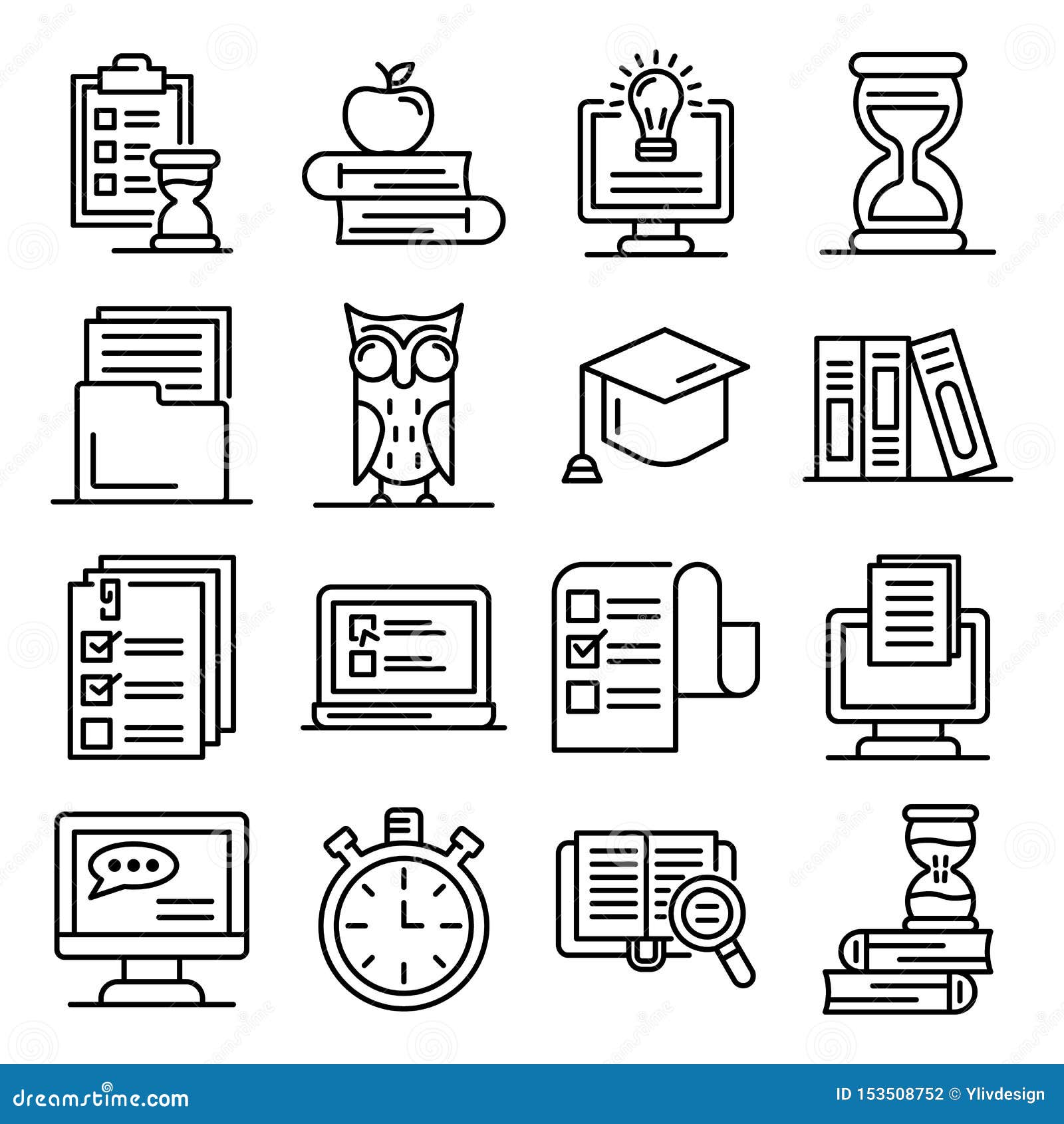 Preparation for Exams Icons Set, Outline Style Stock Vector ...