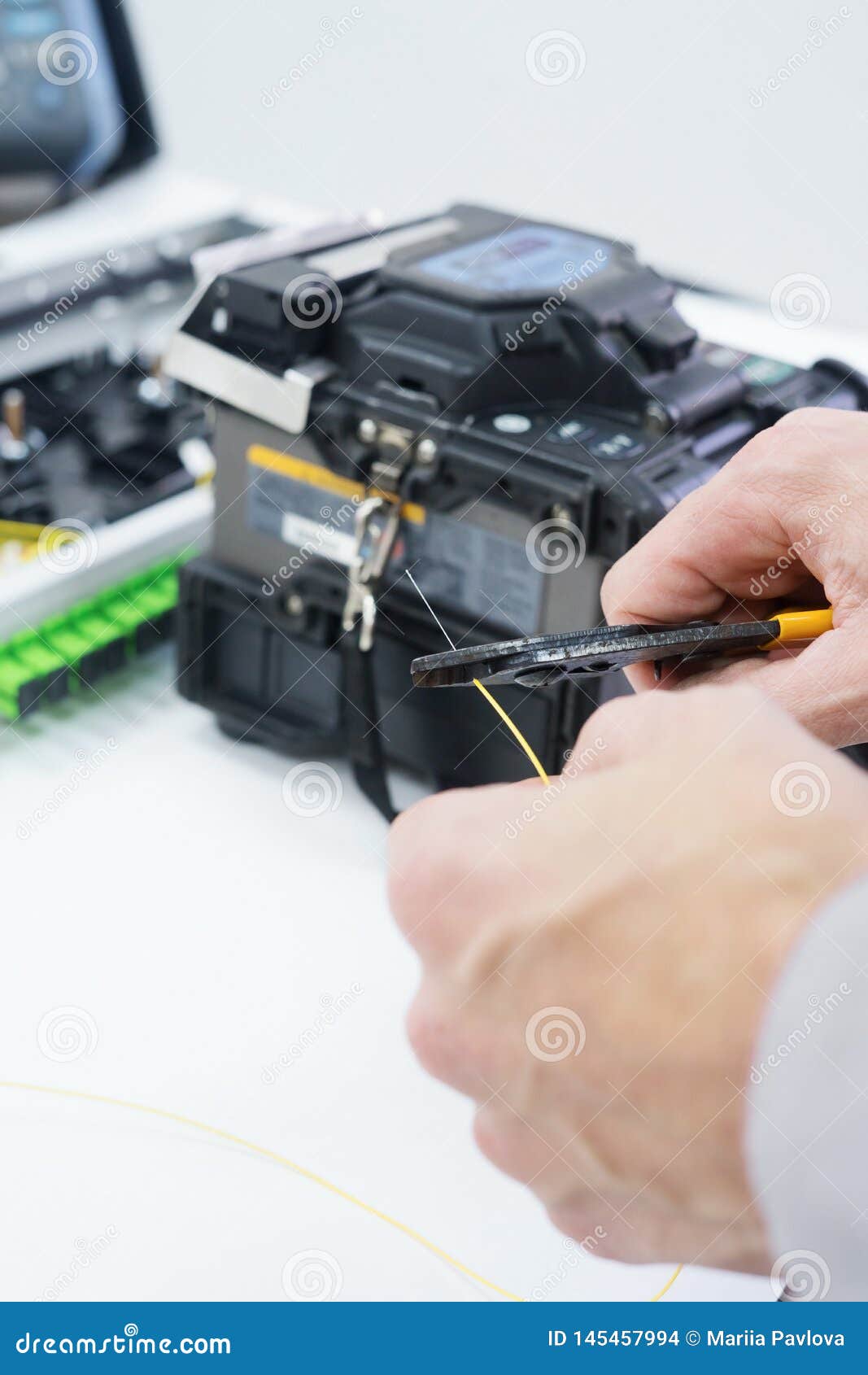 Preparation Fibers Ends. Strip the Fiber Optic Cable Stock Photo ...