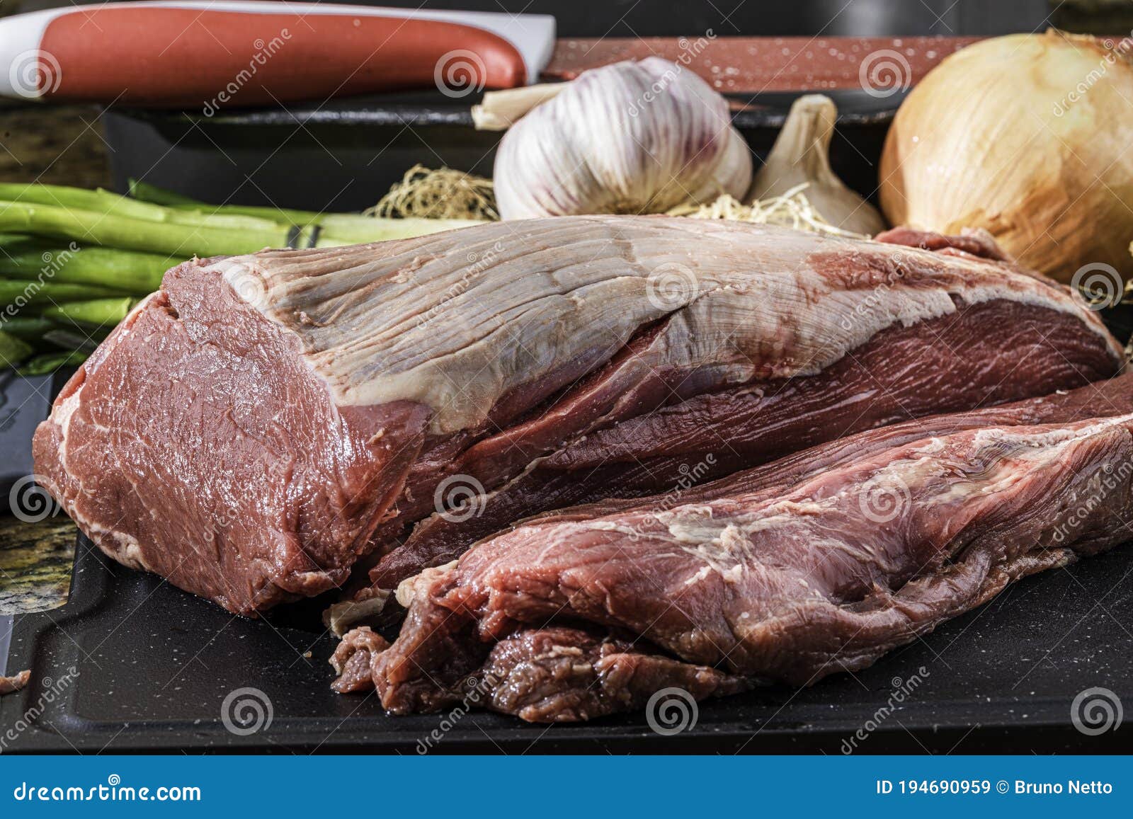 Preparation with Fresh Beef Tenderloin Over the Sink Stock Image ...