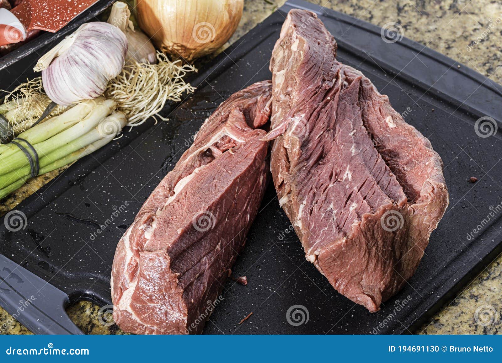 Preparation with Fresh Beef Tenderloin Over the Sink Stock Photo ...