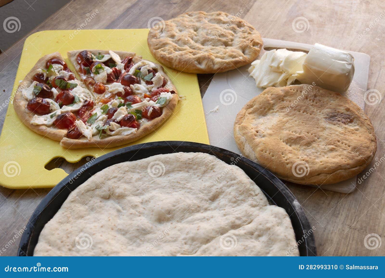 Preparation of Homemade Pizza Stock Photo - Image of ingredients ...