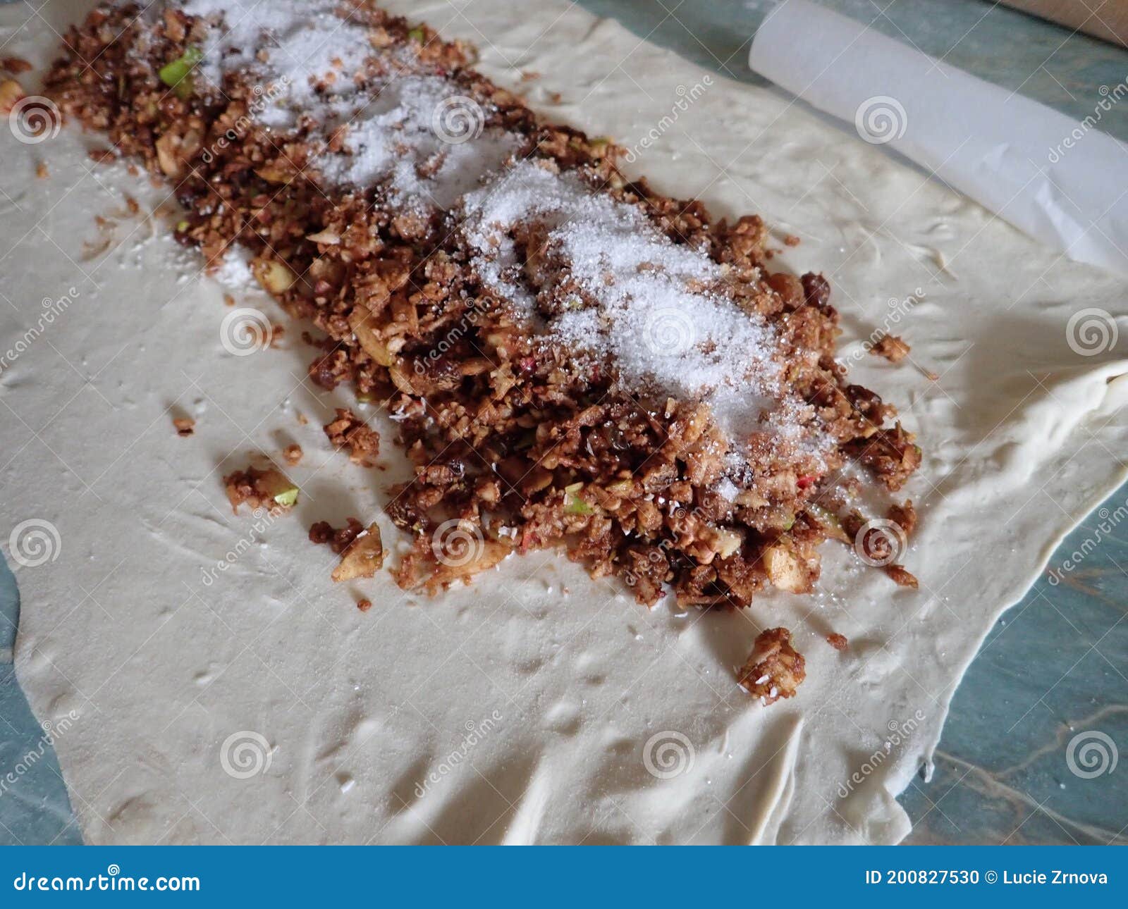 Preparation of a Homemafe Apple Strudel Stock Photo - Image of desert ...