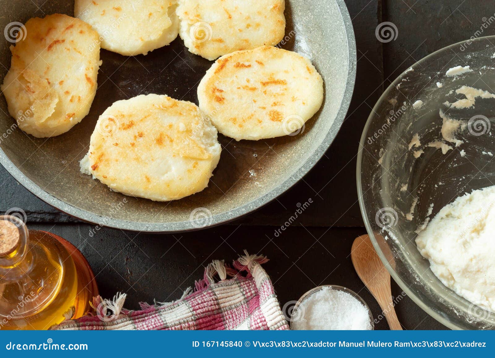 Preparation and Ingredients of Corn Arepas Stock Photo - Image of ...
