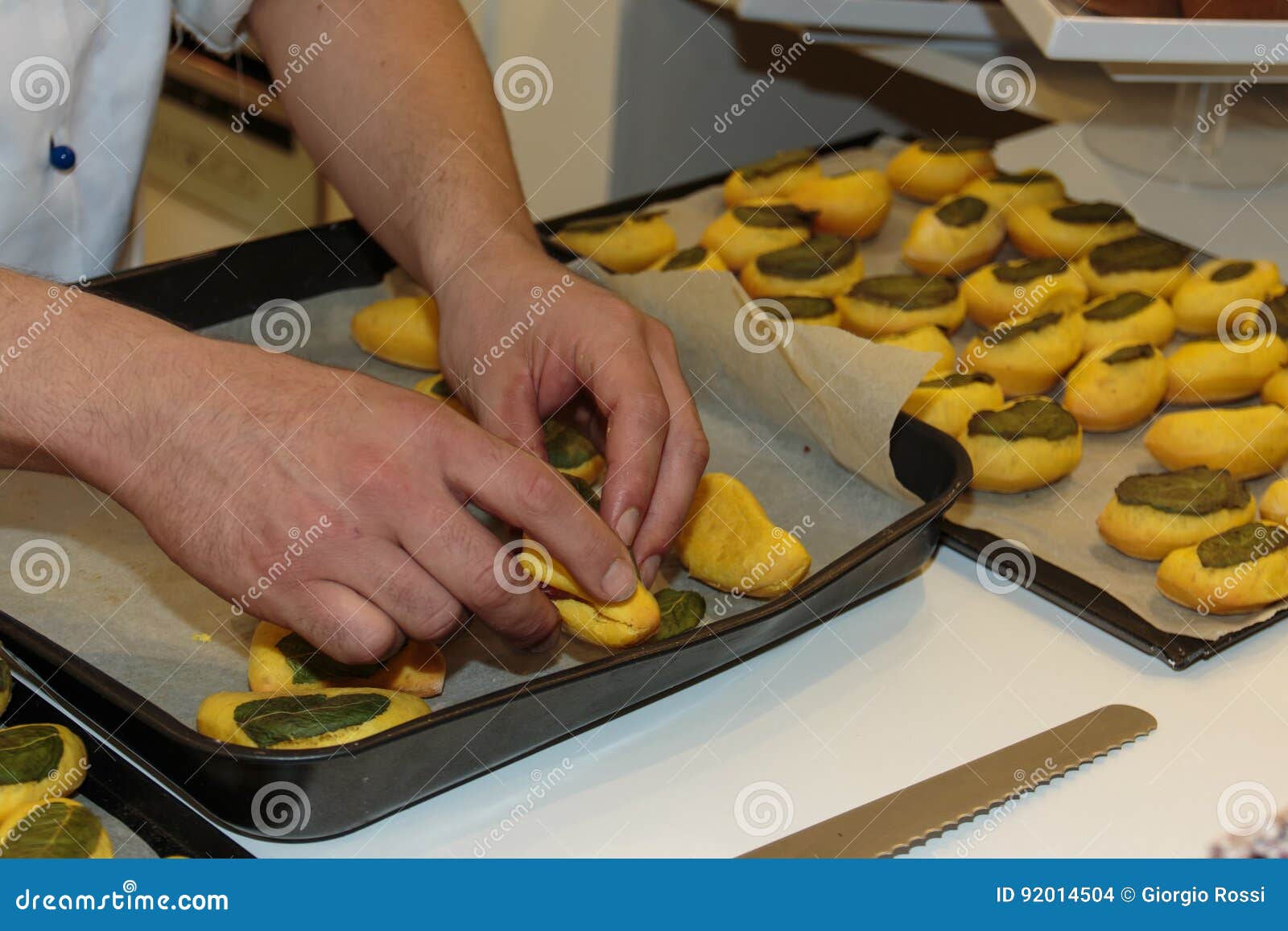 Preparation of Italian Deep-fried Pizza Roll with Mints Leaf Stock ...